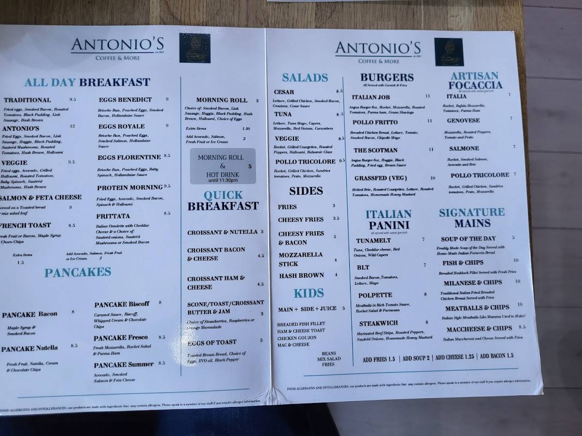 Menu at Antonio's Deli cafe, Falkirk, 30 Grahams Rd