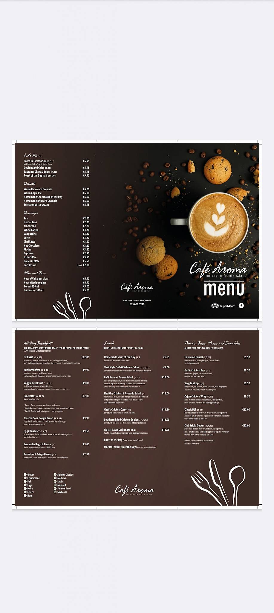 Menu at Cafe Aroma, Ennis, Bank Pl