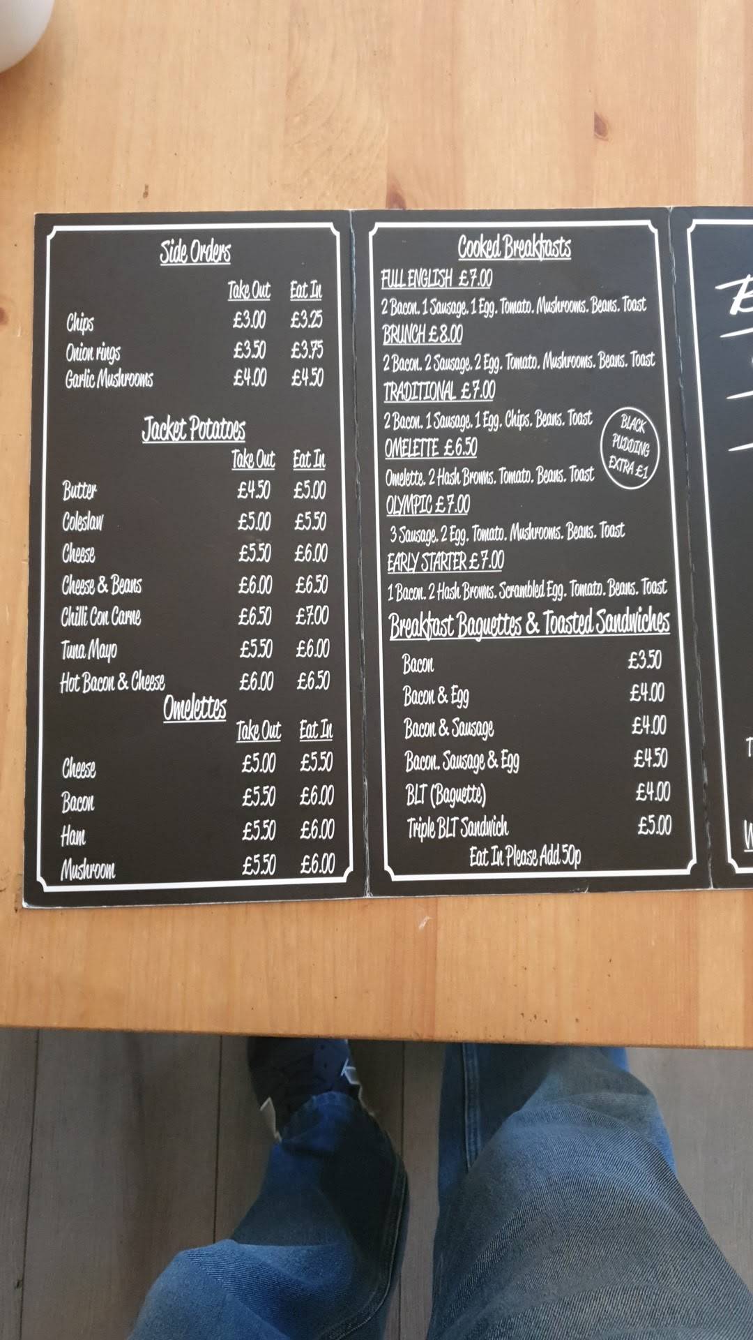 Menu at Bampton Coffee House, Bampton