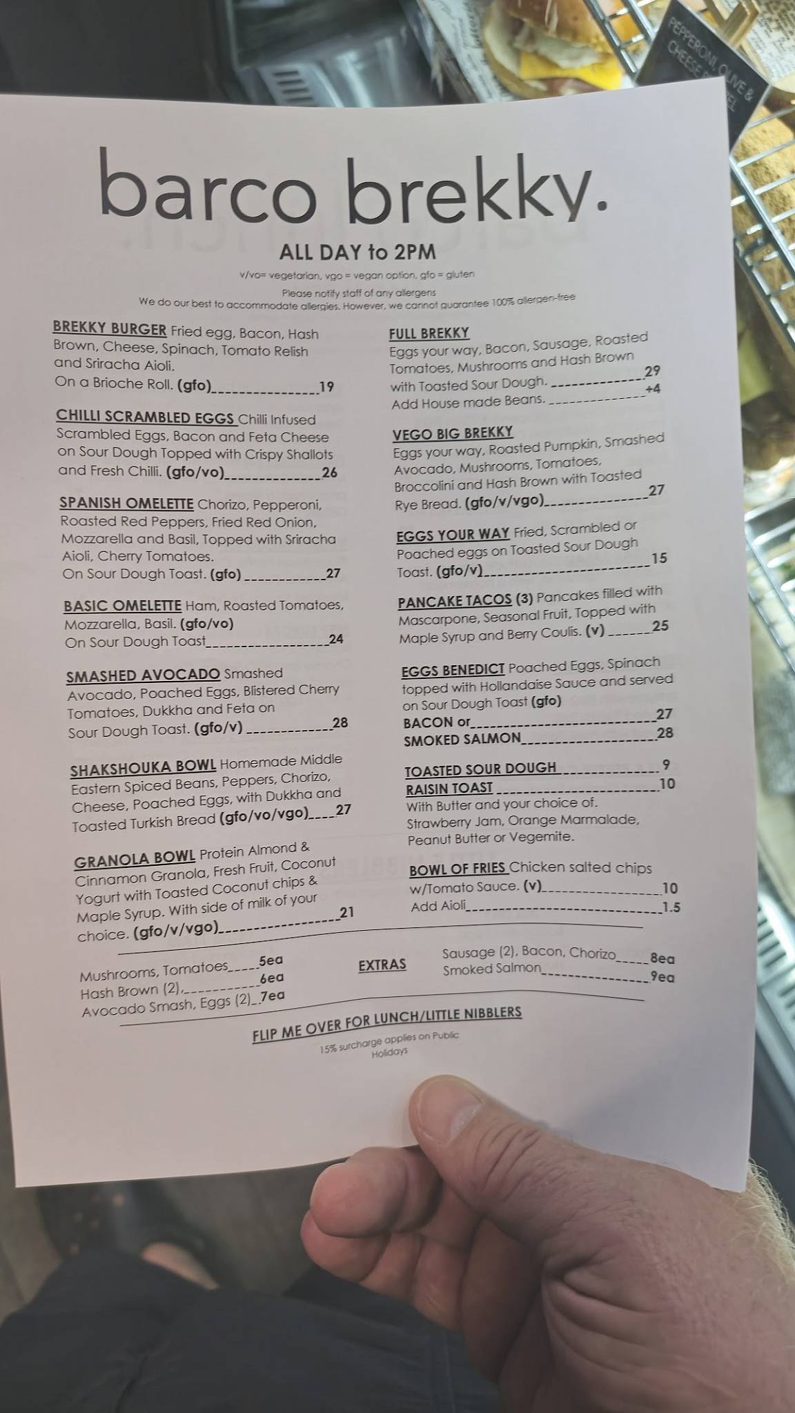 Menu at Café Barco, Safety Bay