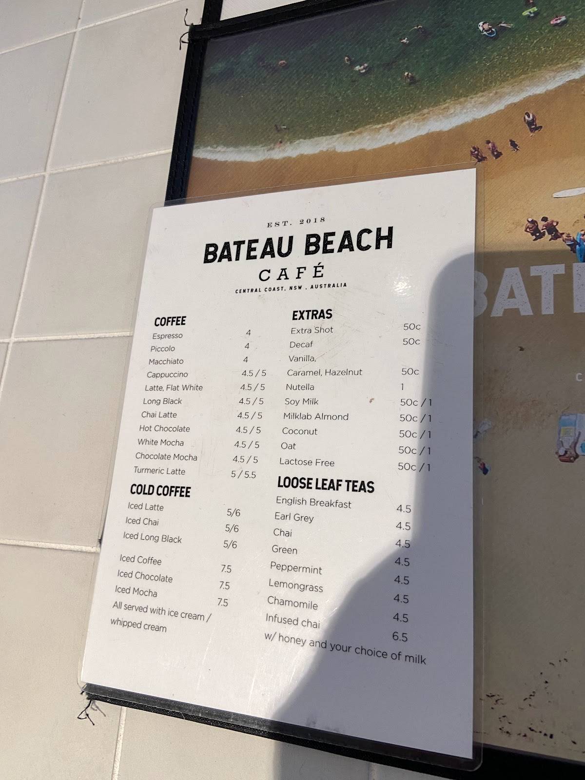 Menu at Bateau Beach Cafe, Bateau Bay