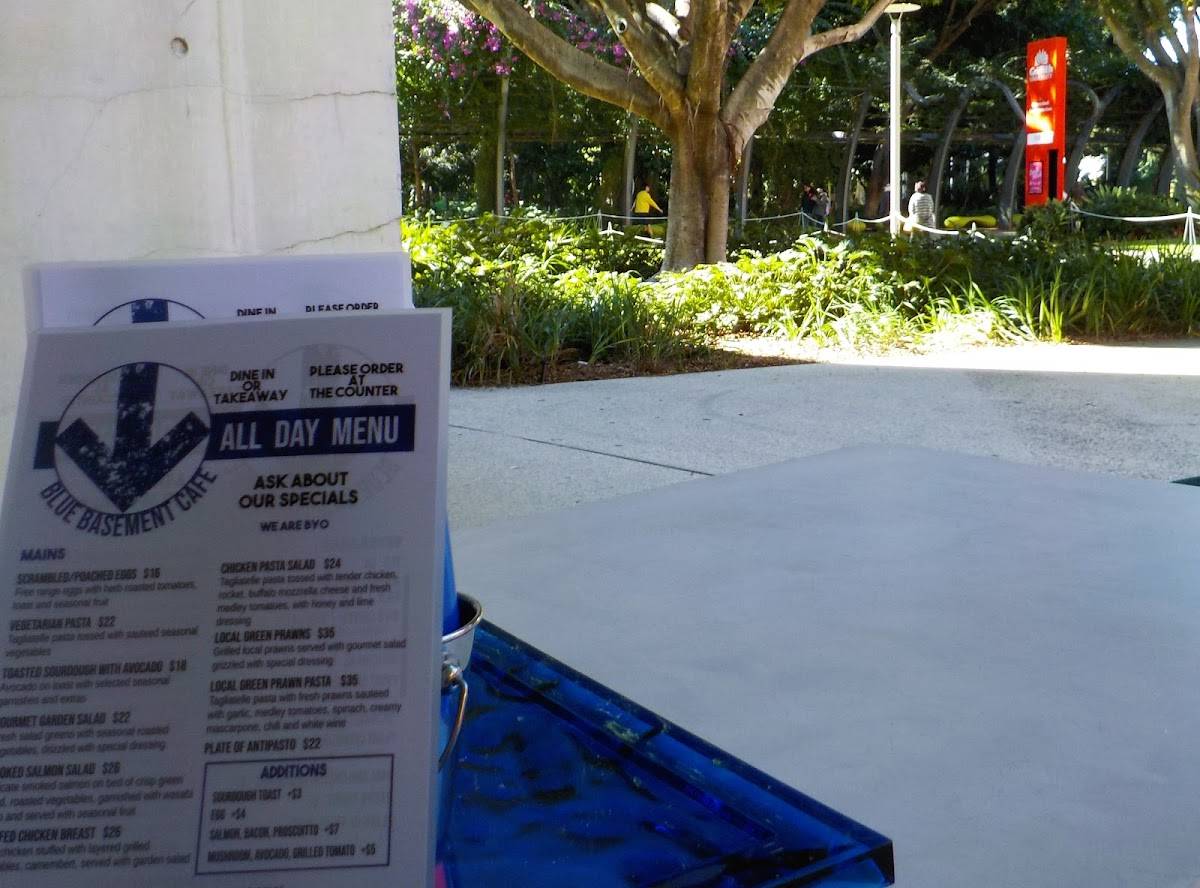 Menu at Blue Basement Cafe, South Brisbane