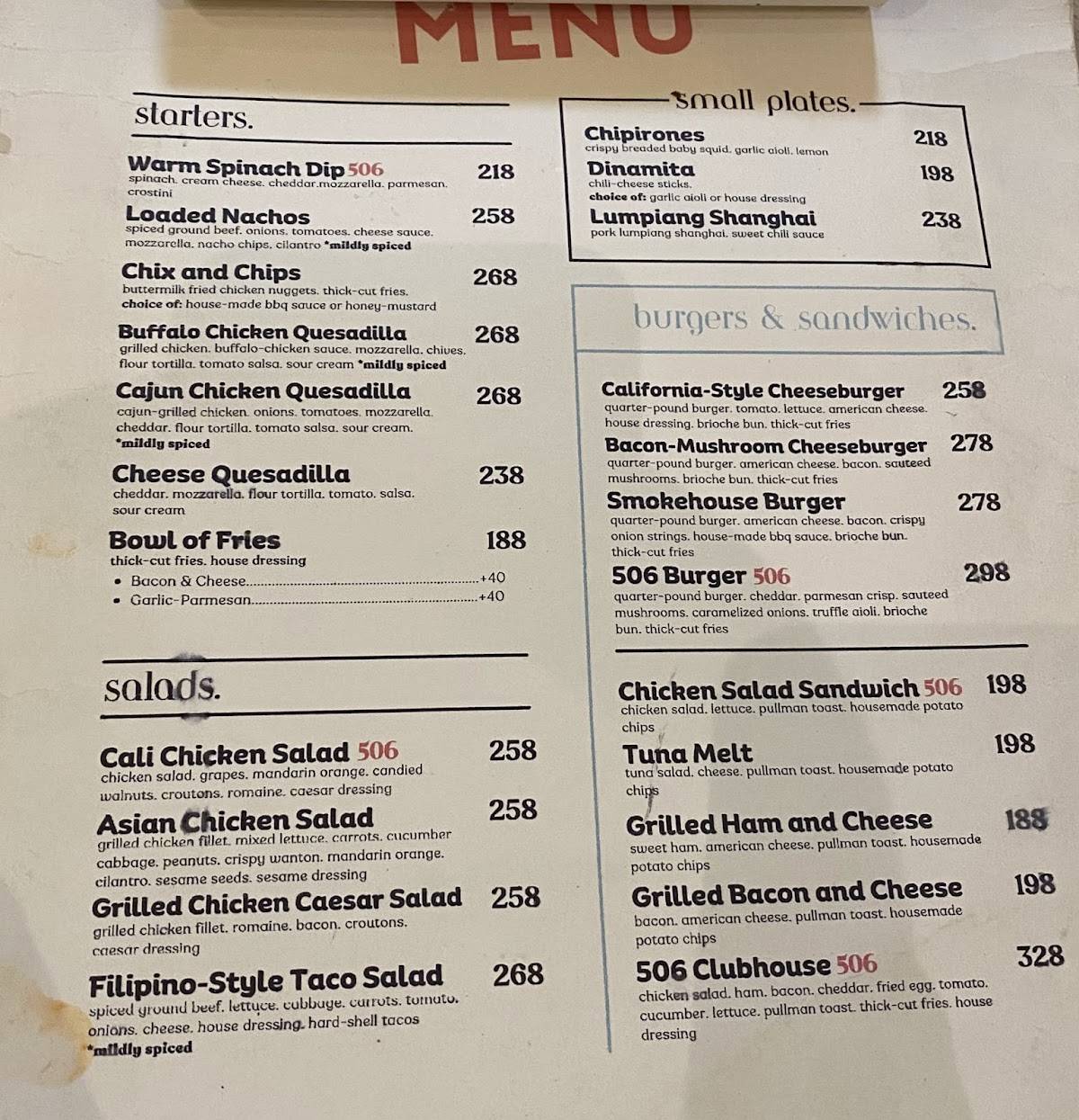 Menu at Cafe 506, Kawit, CVGQ+HW3