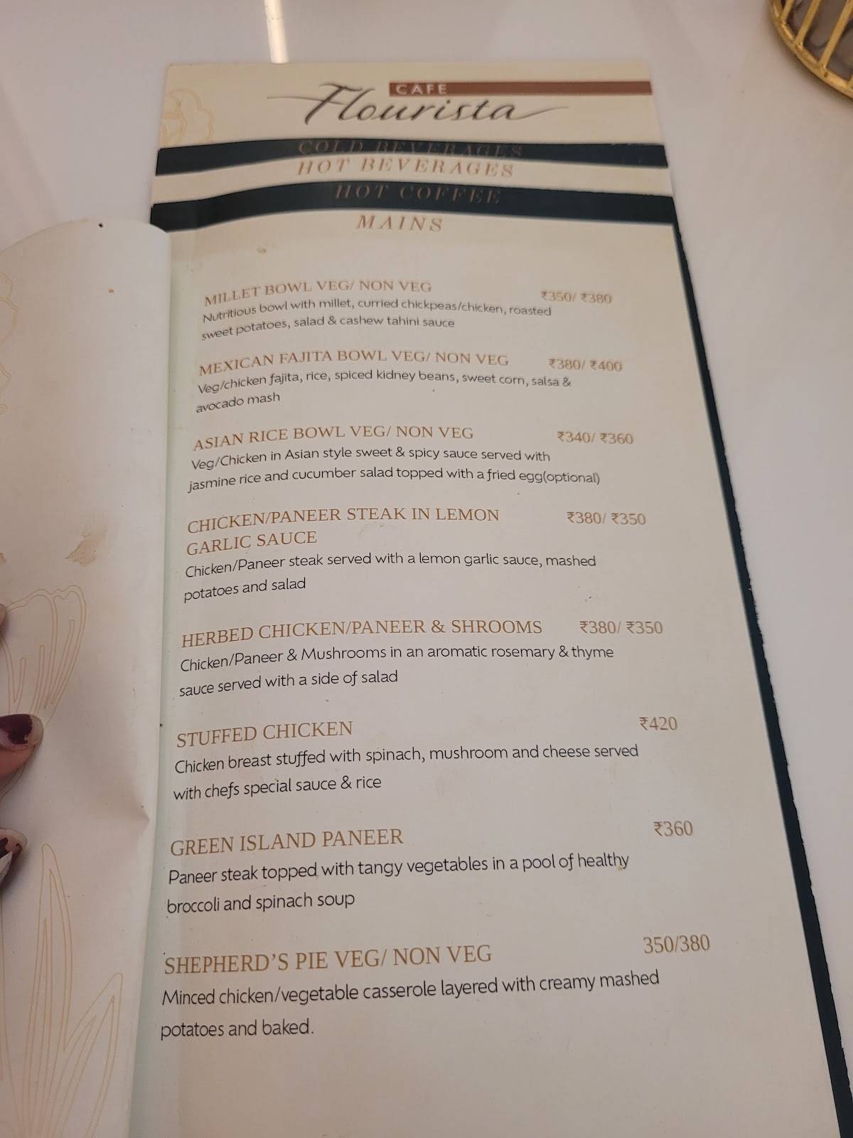 Menu at Café Flourista, Mangaluru