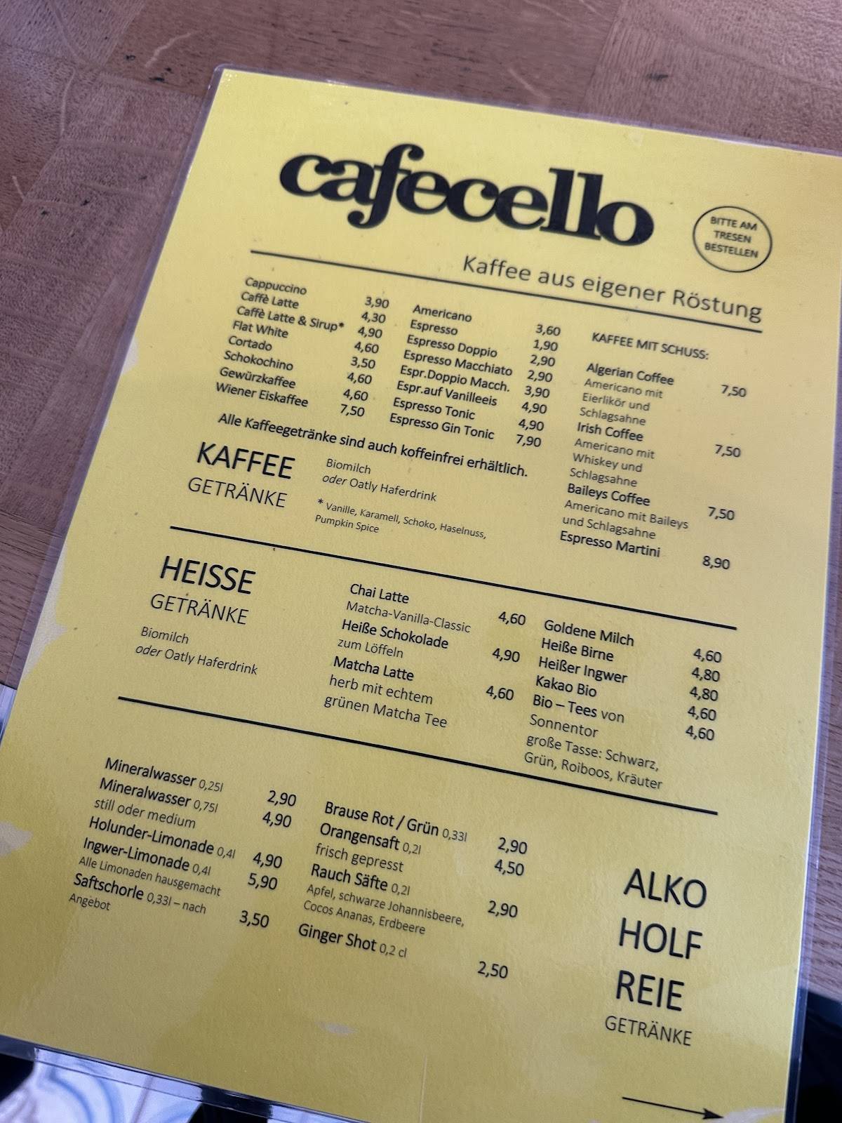 Speisekarte von Cafe Cello, Dresden