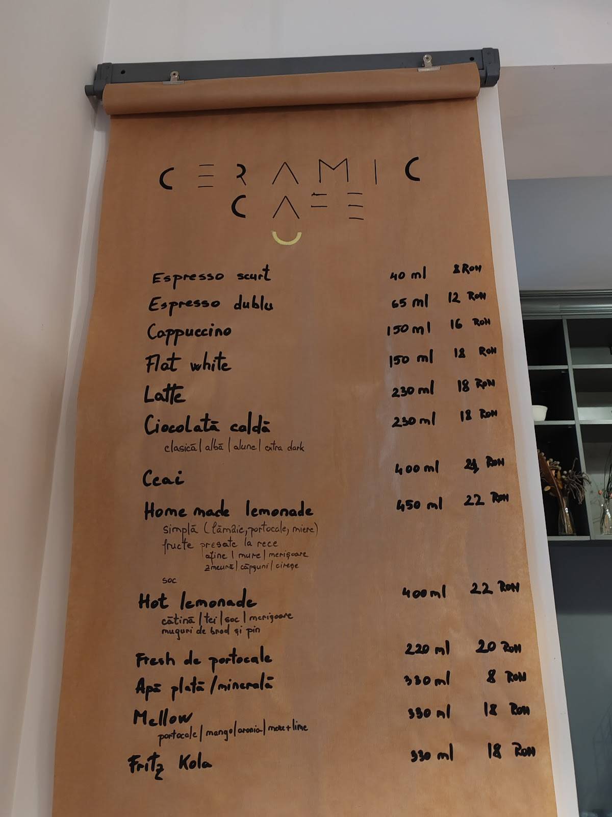 Menu at Ceramic Café, Bucharest