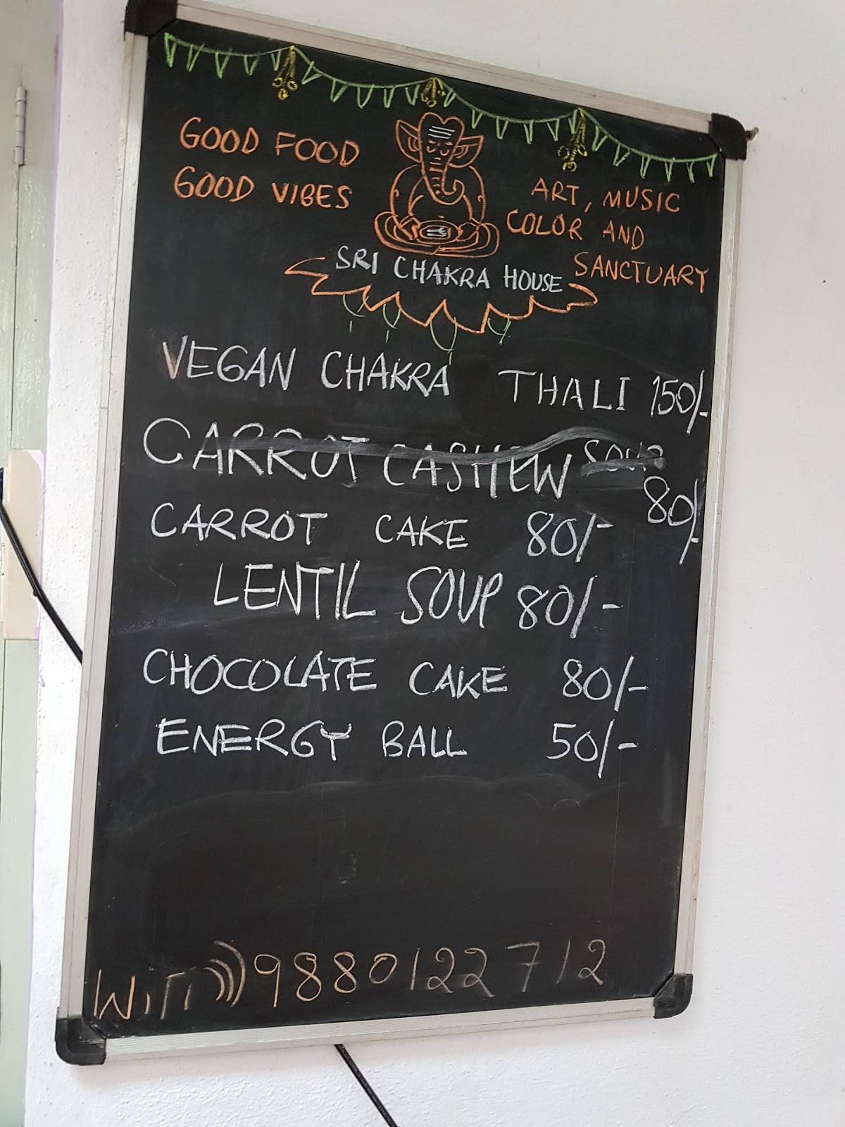 Menu at Chakra House Cafe, Mysuru