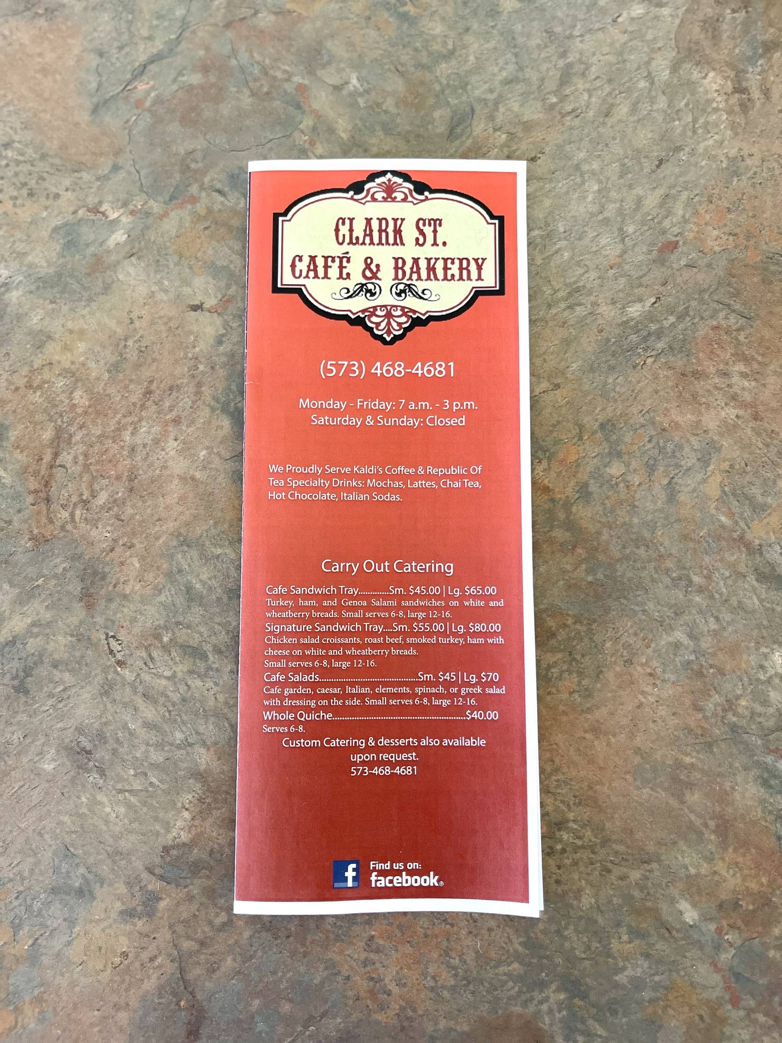 Menu at Clark Street Cafe & Bakery, Sullivan
