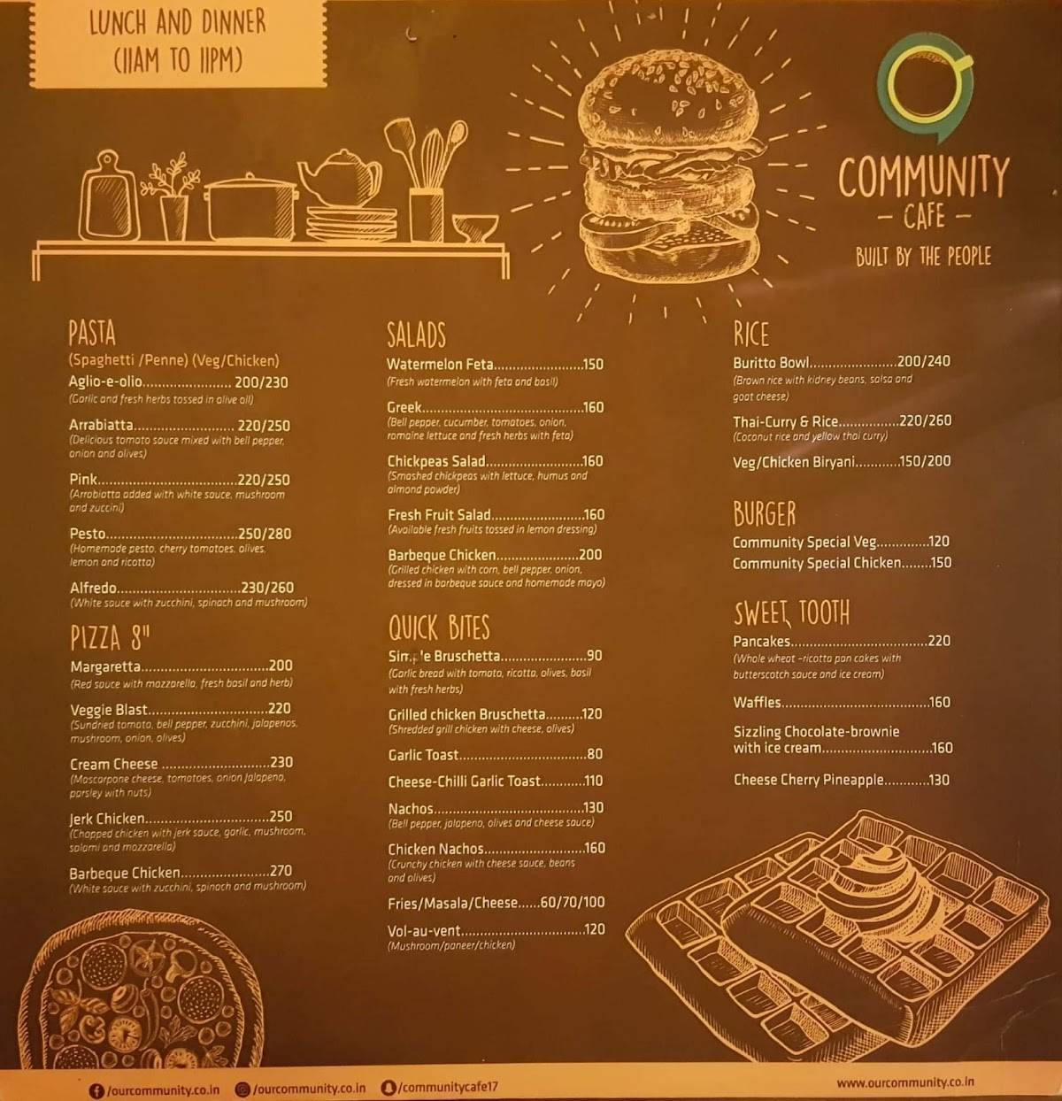 Menu at Cafe Community, Pune, MIT Pune