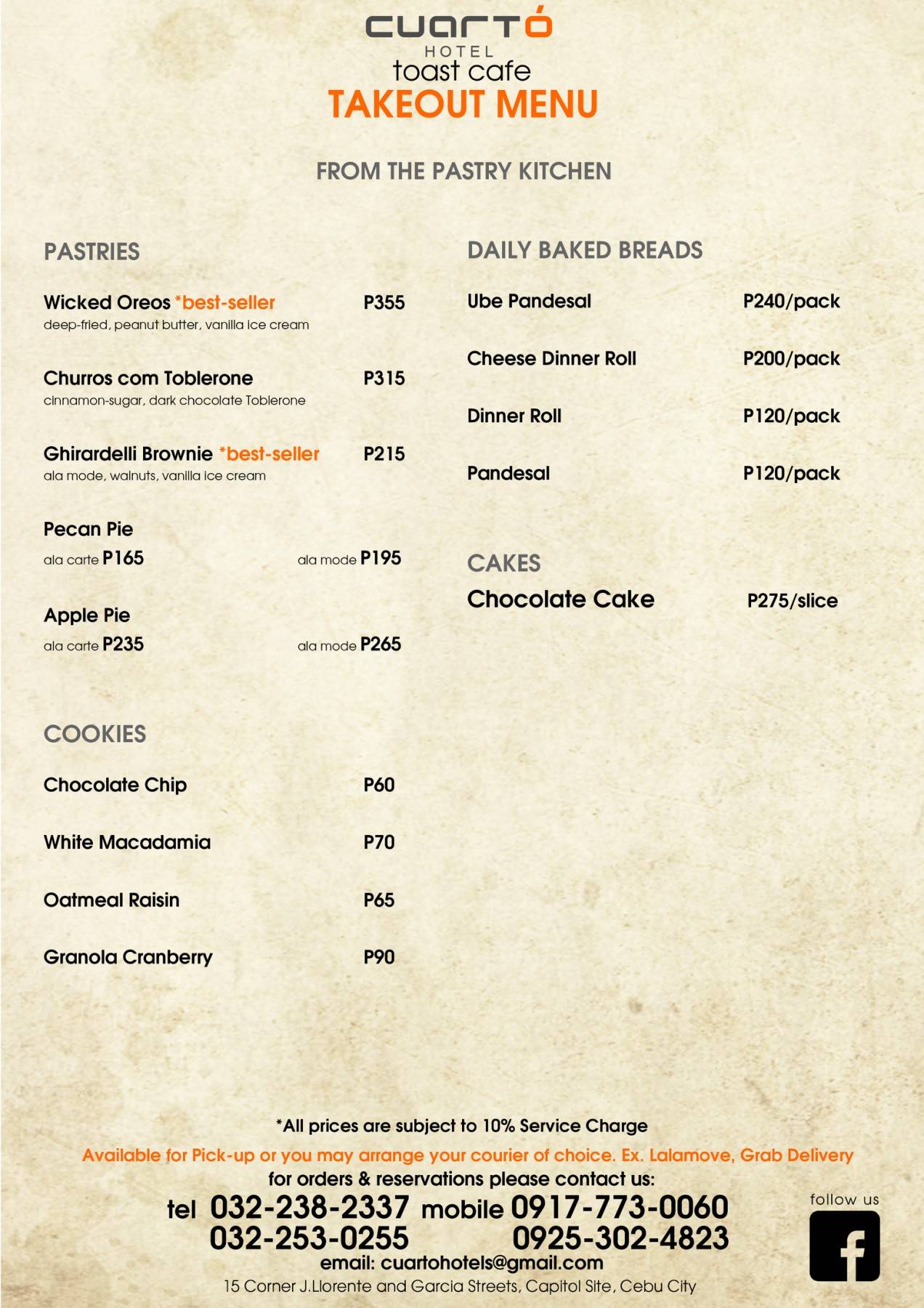 Menu at Cuarto Hotel Cebu restaurant, Cebu City