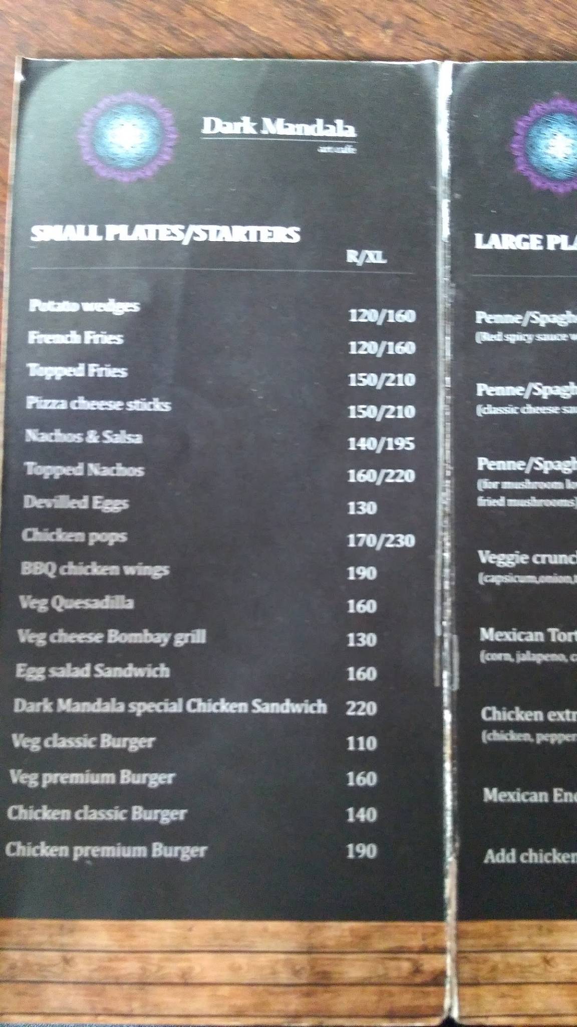 Menu at Dark Mandala Art Cafe, Bengaluru