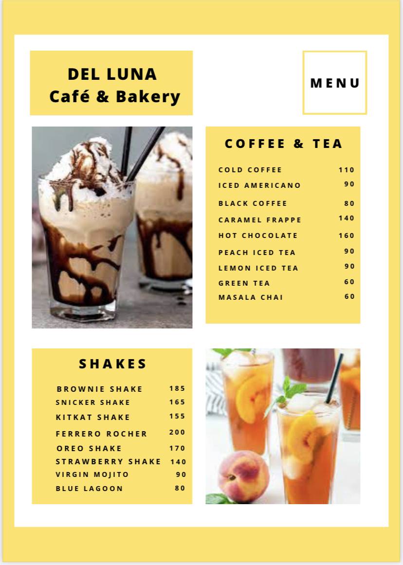 Menu at Del Luna Cafe & Bakery, Delhi