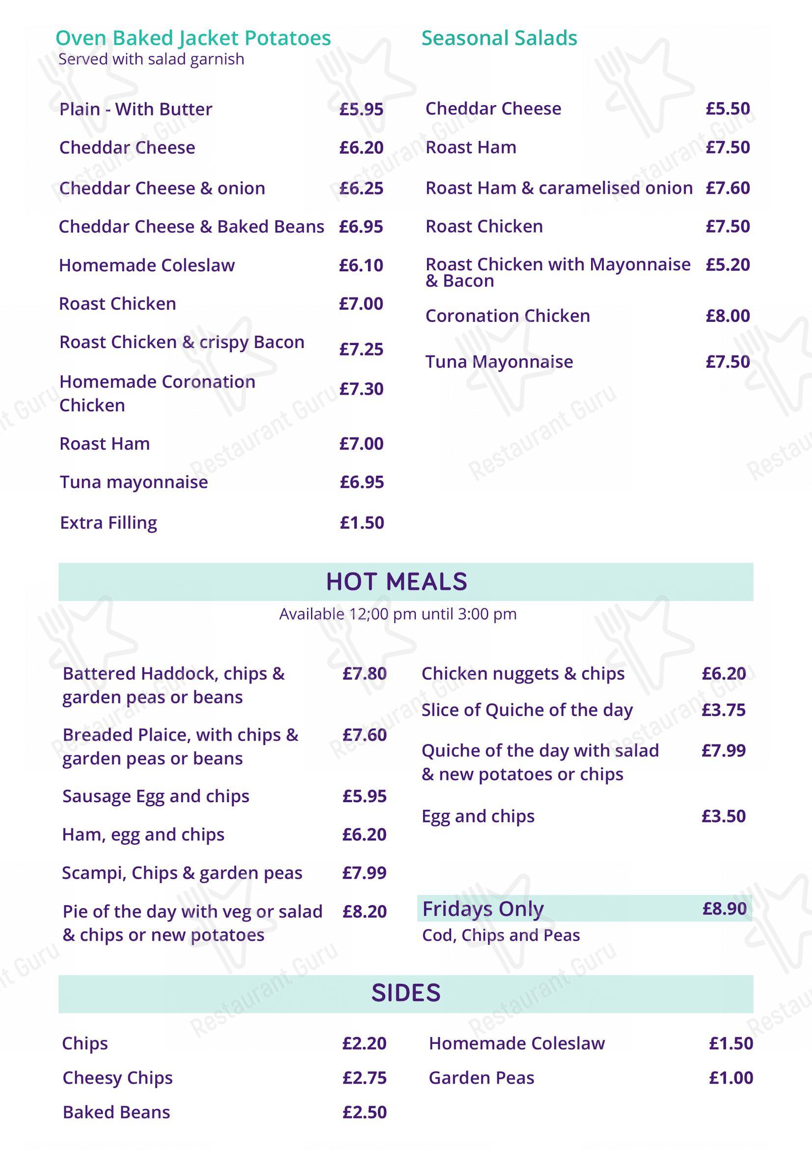 Menu at Cafe Dewi - St David's Hospice, Llandudno