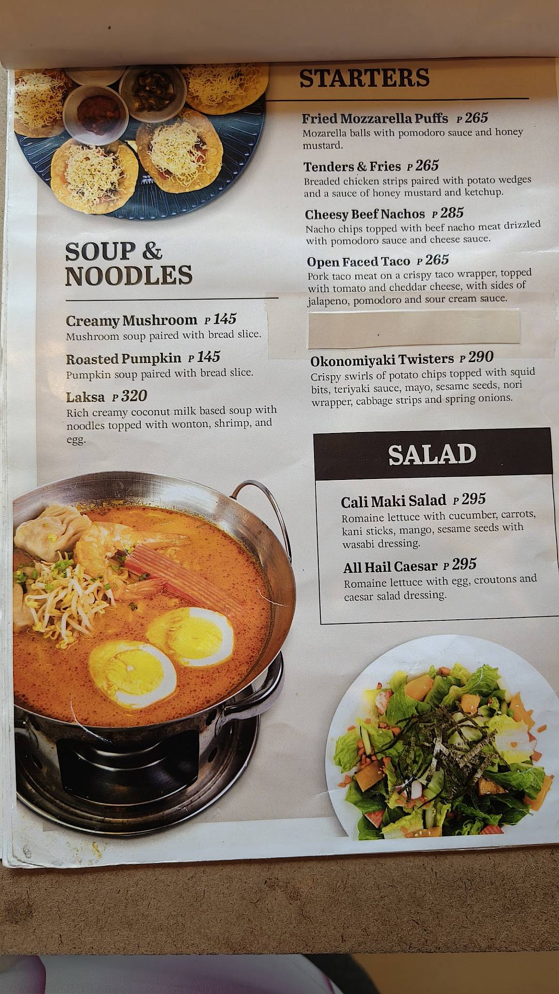 Menu at Cafe Dominique, Quezon City