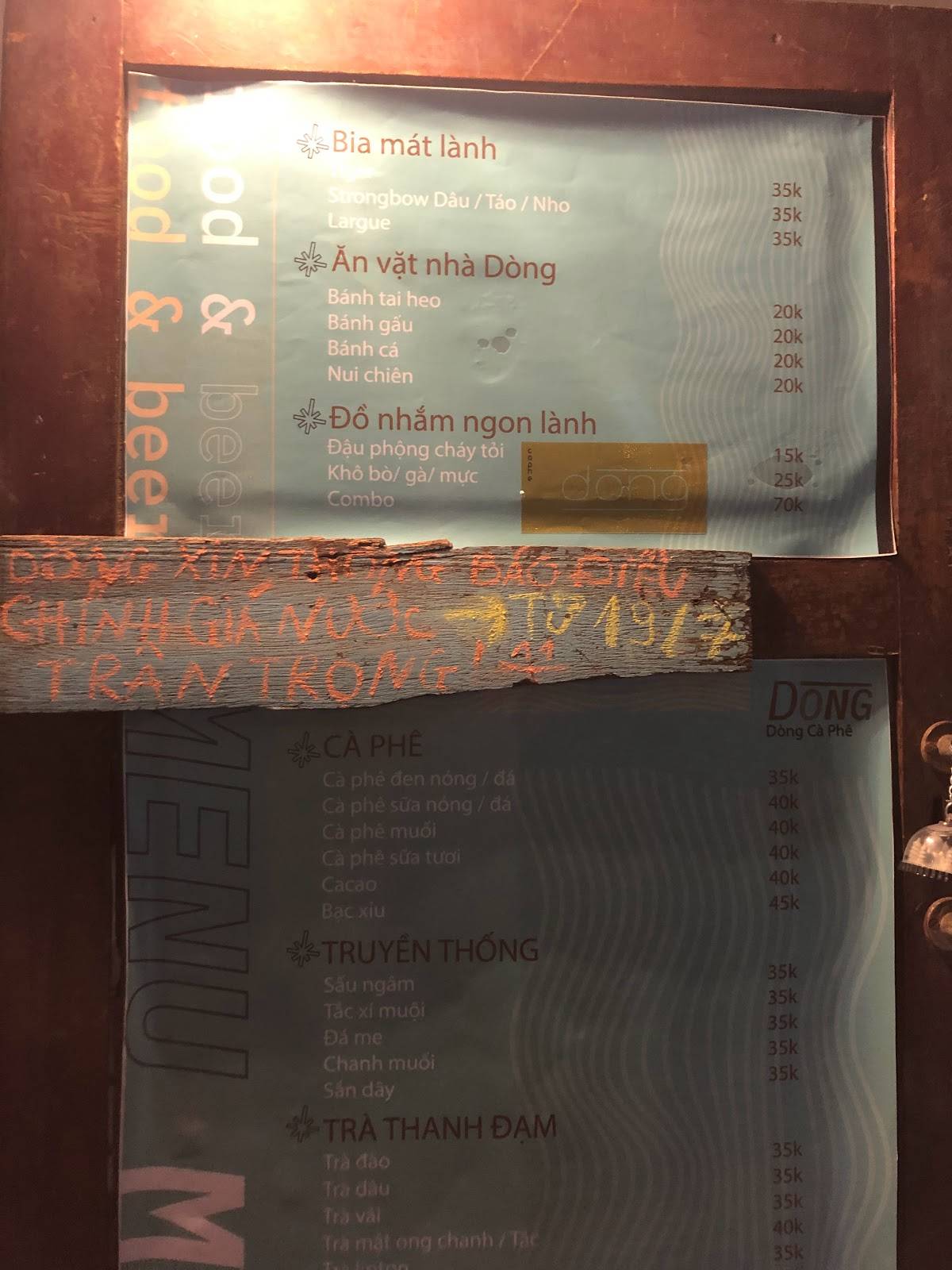 Menu at Dòng Cà Phê cafe, Ho Chi Minh City