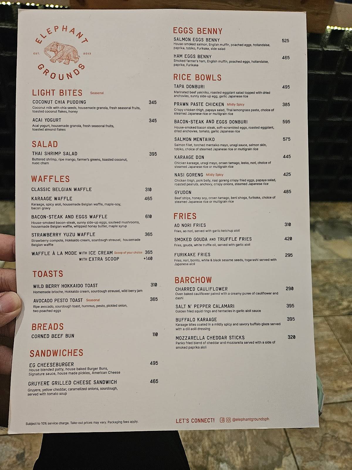 Menu at Elephant Grounds Manila - BGC cafe, Taguig