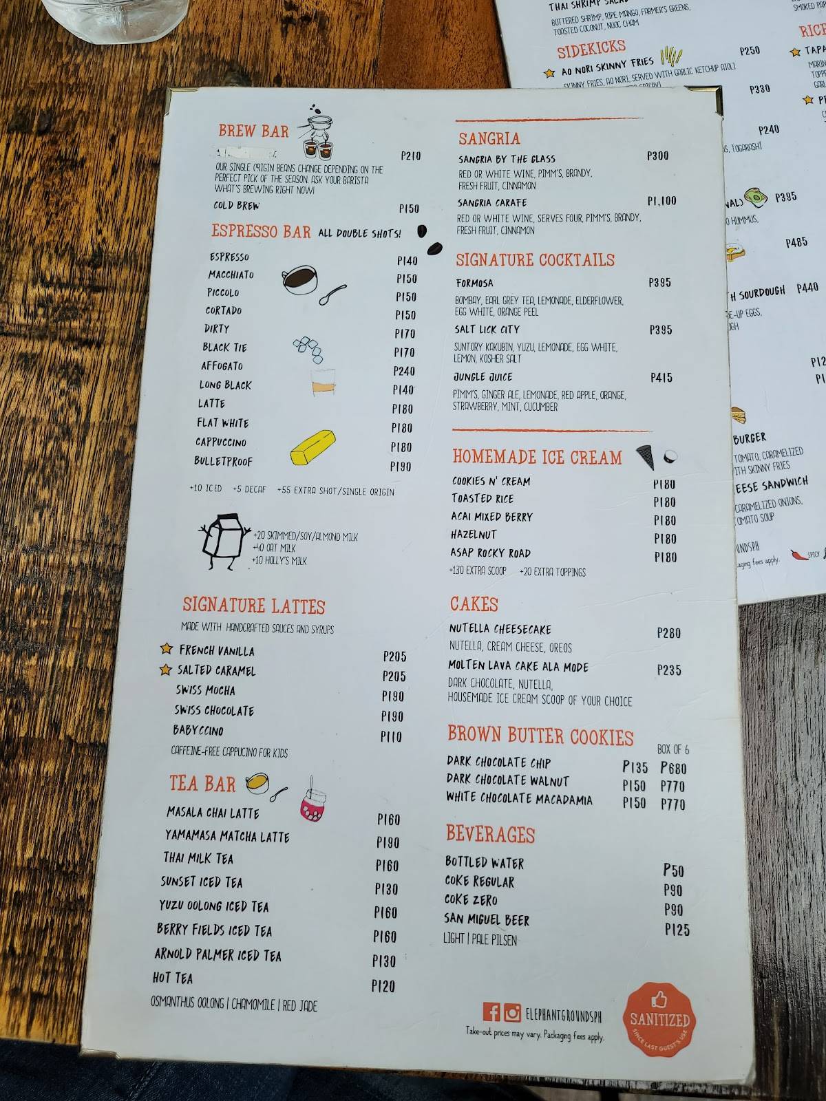 Menu at Elephant Grounds Manila - BGC cafe, Taguig