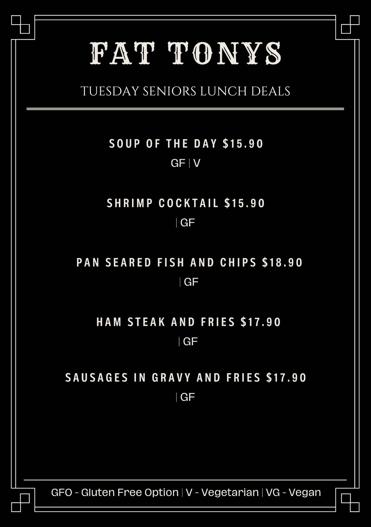 Menu at Fat Tonys cafe, Blenheim