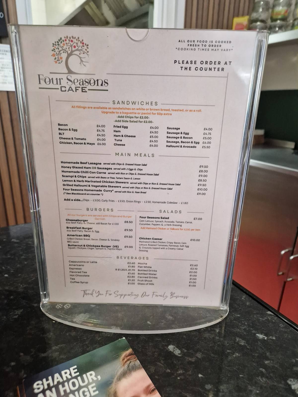 Menu at Four Seasons Café cafe, Stevenage