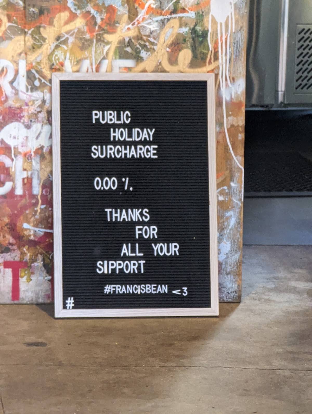 Menu at Francis Bean cafe, Alexandra Headland