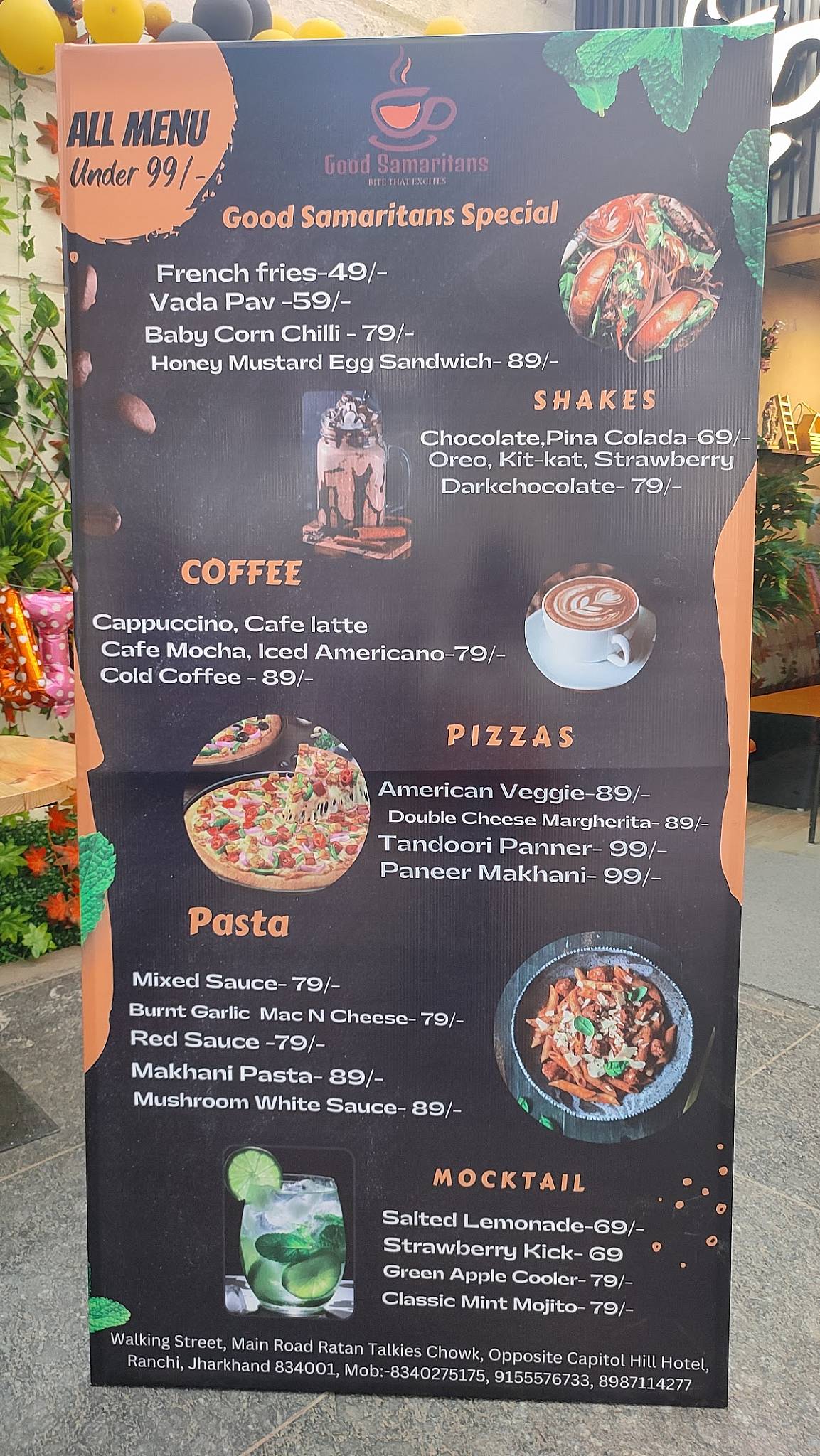 Menu at Cafe Good Samaritans, Ranchi, Ranchi