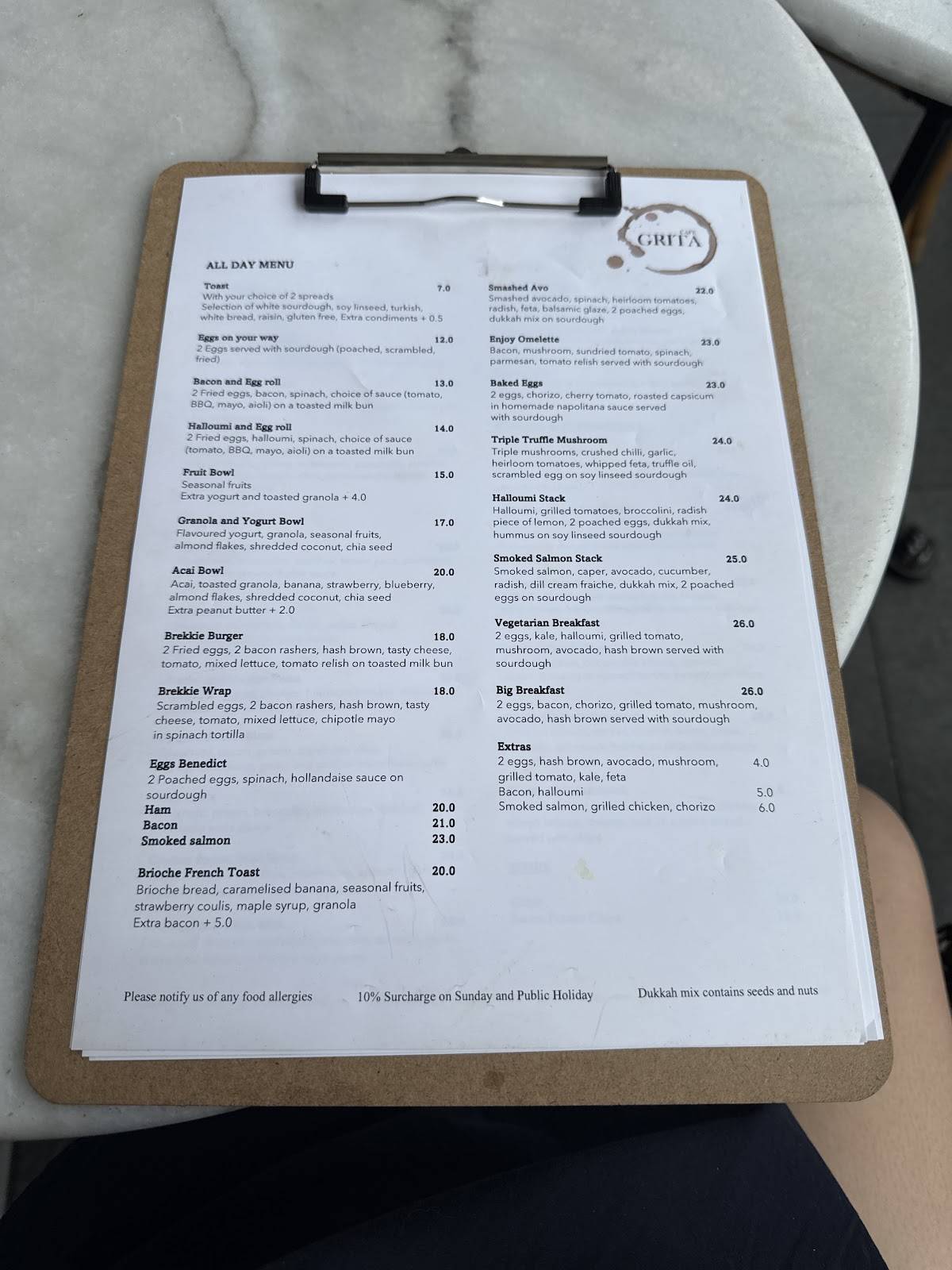 Menu at Cafe Grita, Strathfield