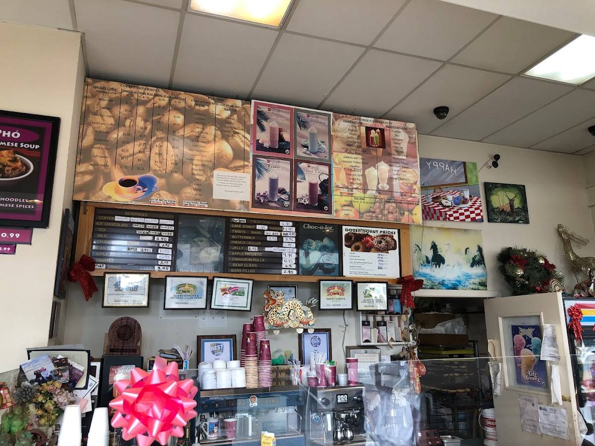 Menu at Happy Donuts cafe, Eureka