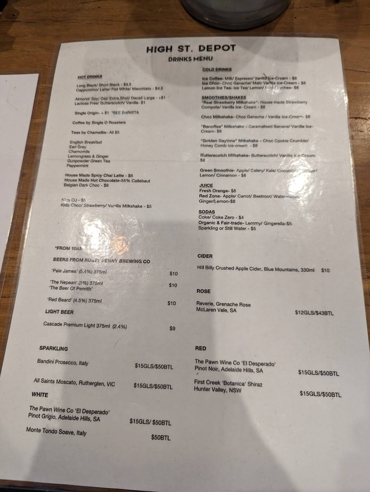 Menu at High St Depot cafe, Penrith