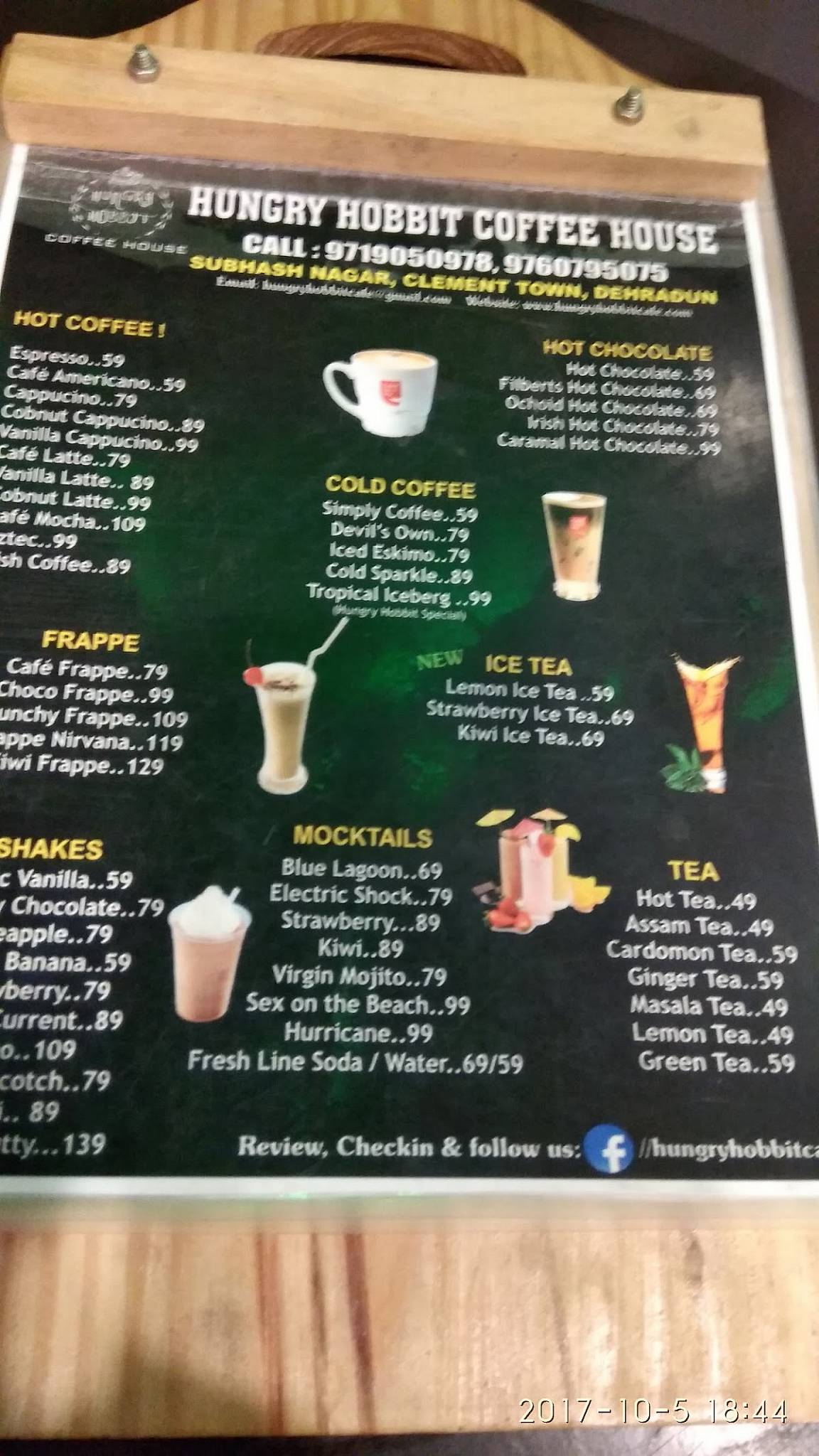 Menu at Hungry Hobbit Coffe House, Dehradun, Tilak Marg Clement Town