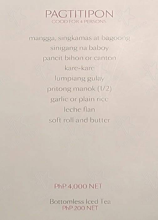 Menu at Cafe Ilang-Ilang, Manila
