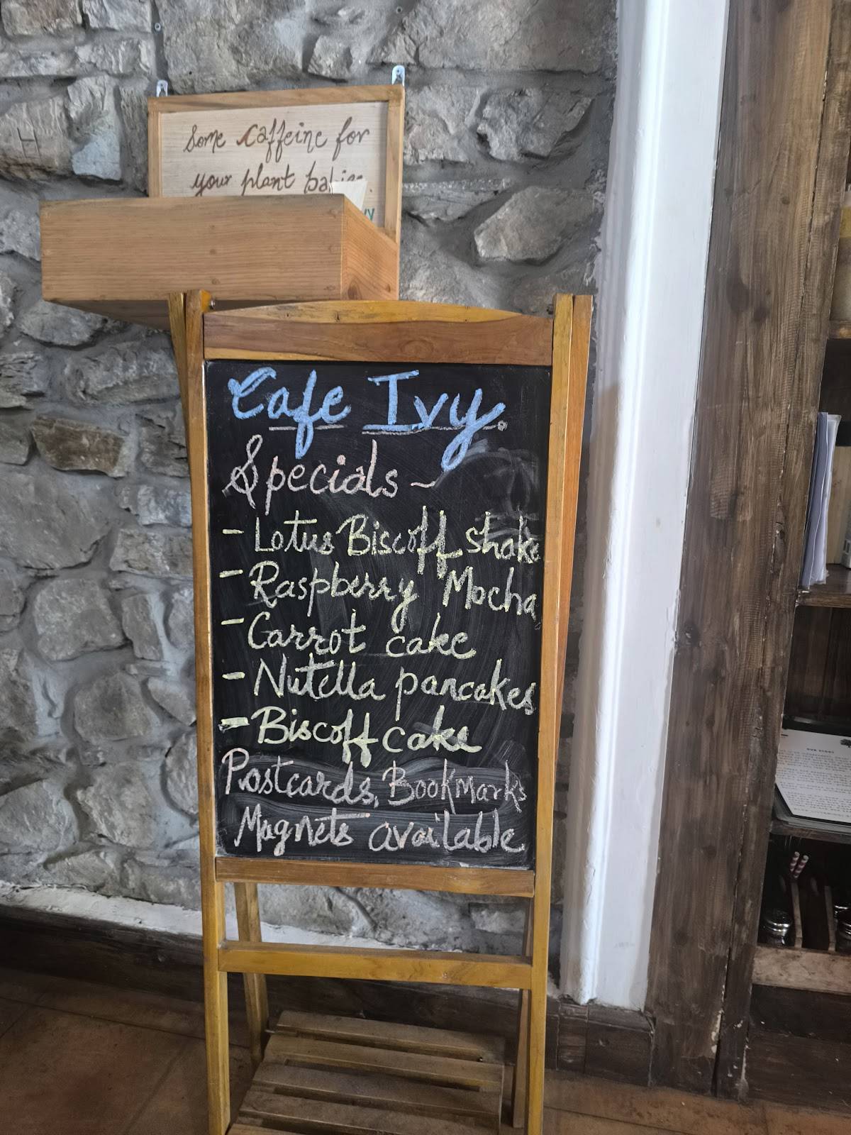 Menu at Cafe Ivy, Mussoorie