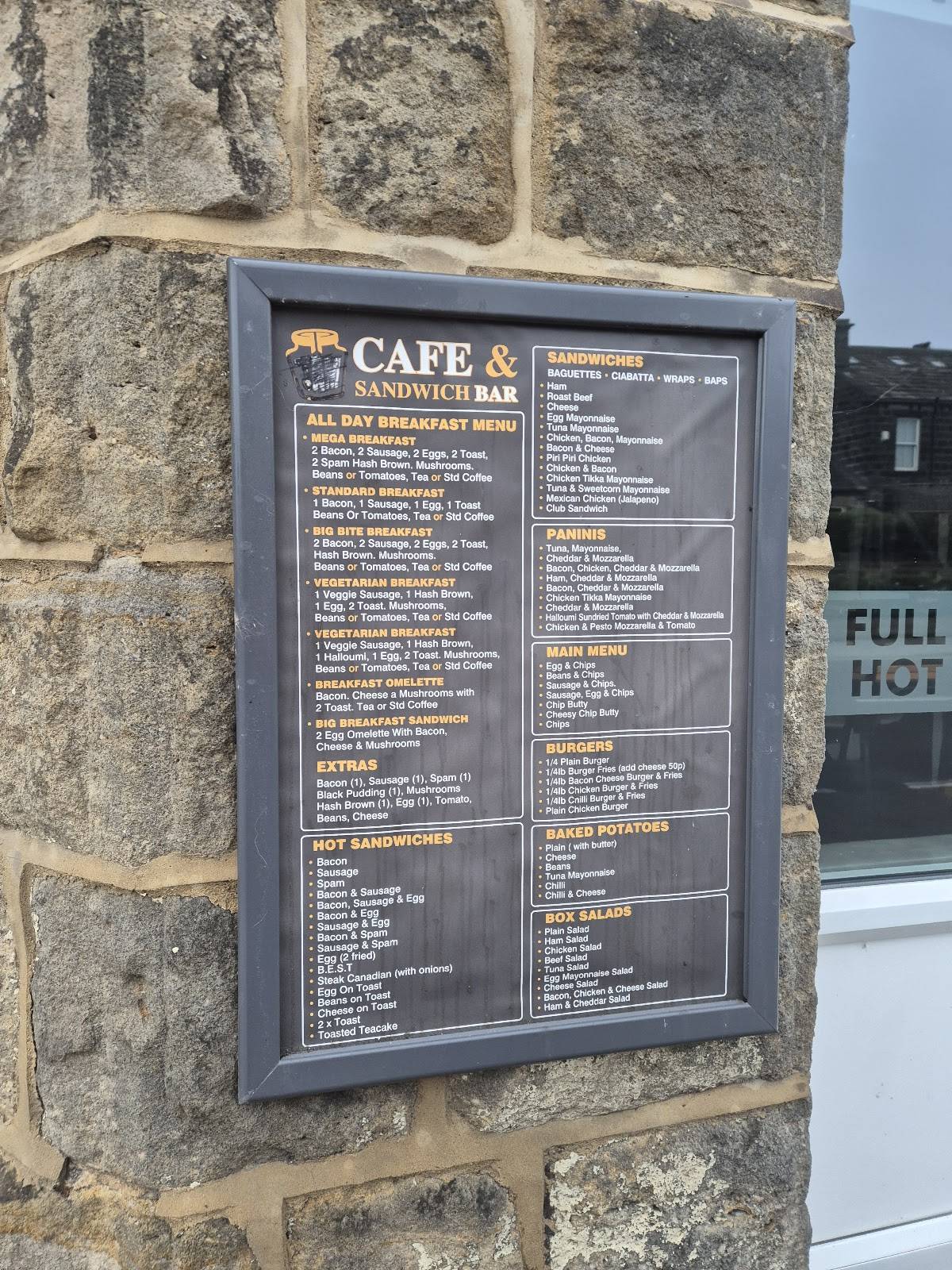 Menu at Cafe Jam, Leeds
