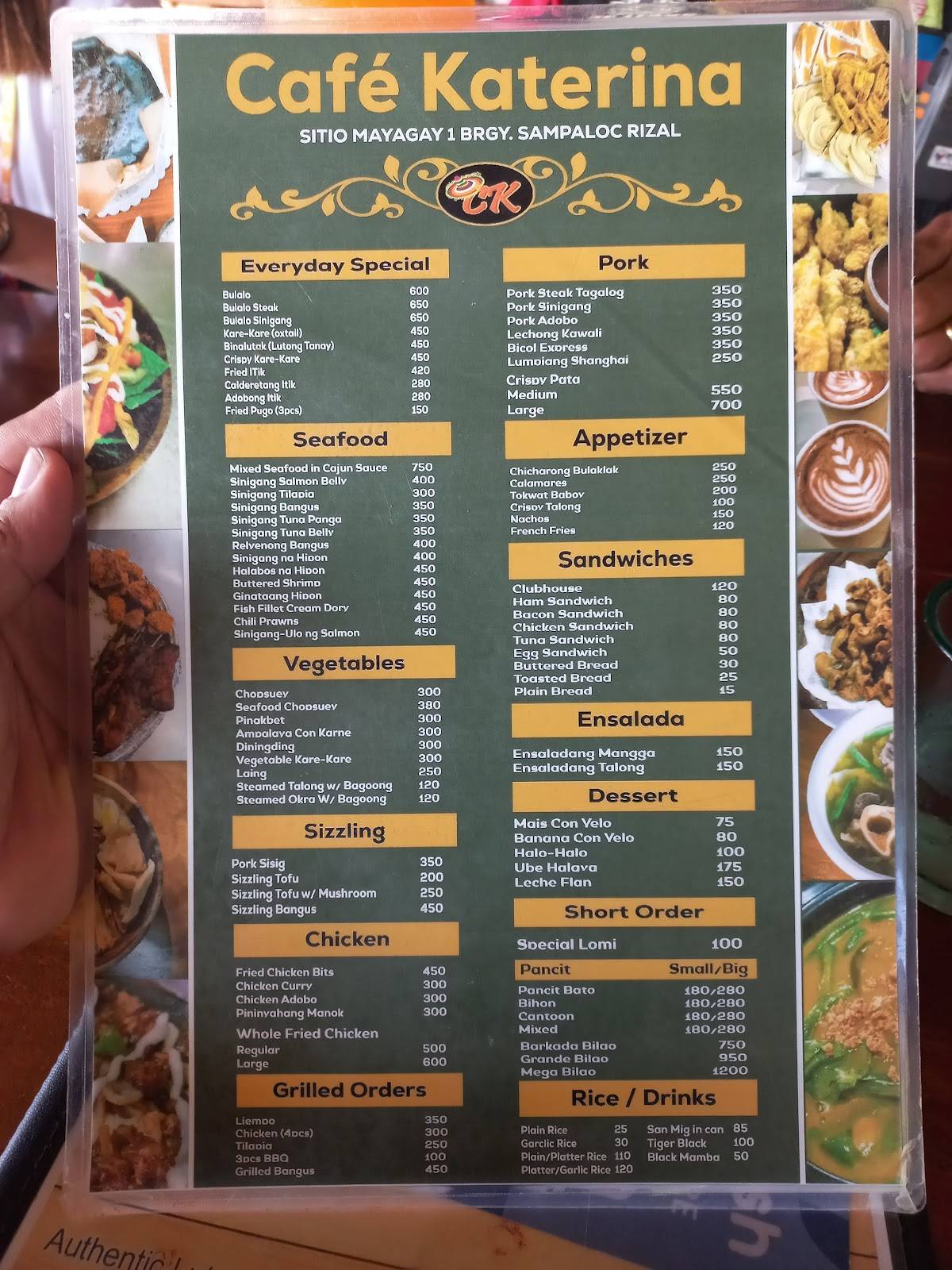 Menu at Cafe Katerina, Tanay, H9G9+39P