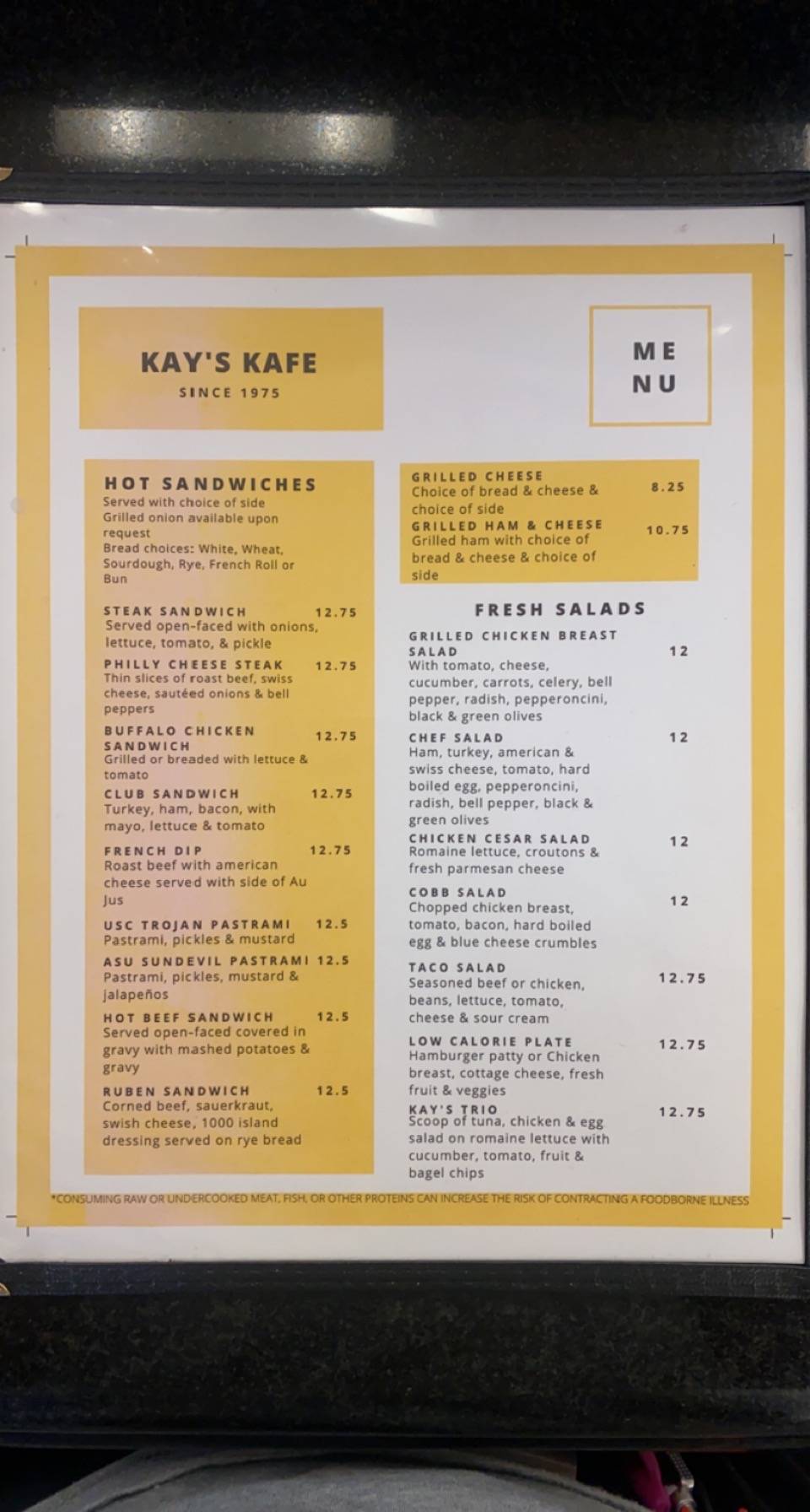 Menu at Kay's Kafe cafe, Phoenix