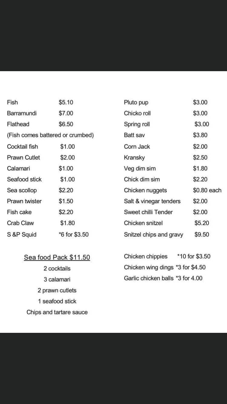 Menu at Cafe La Luna, Muswellbrook