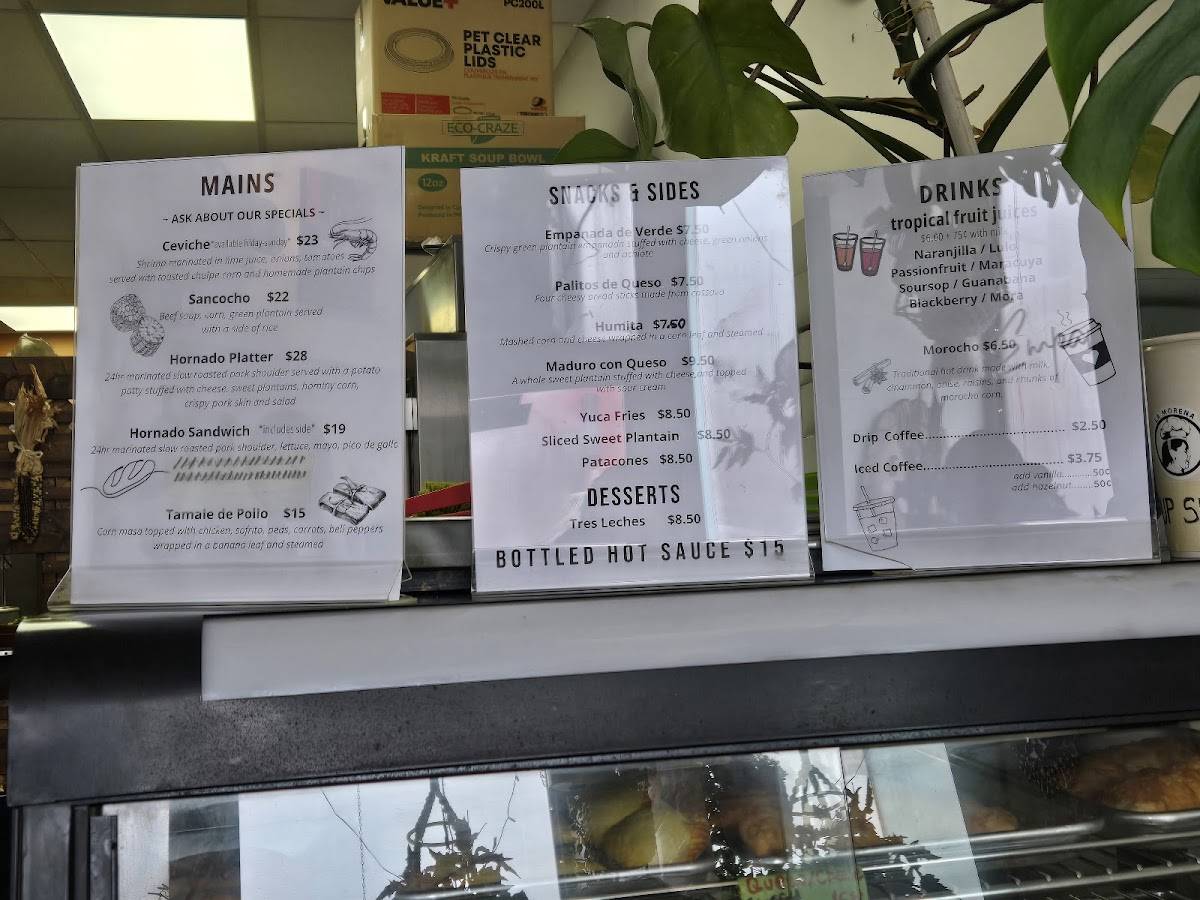 Menu at La Morena cafe, Toronto