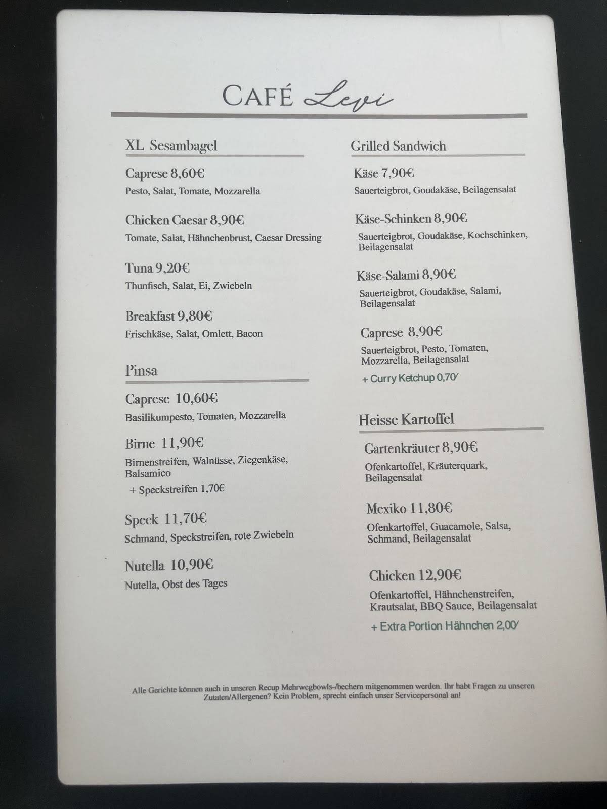 Menu at Café Levi cafe, Bad Bentheim