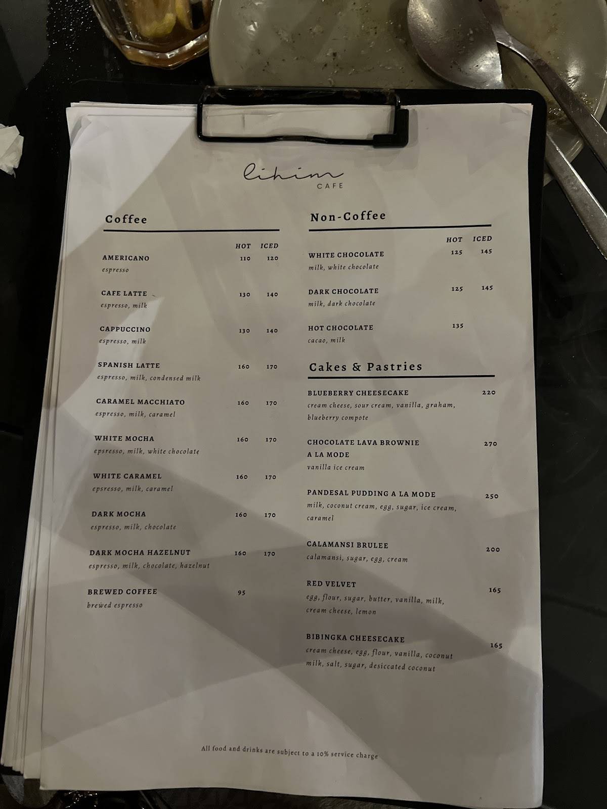 Menu at Lihim Cafe, Santo Tomas