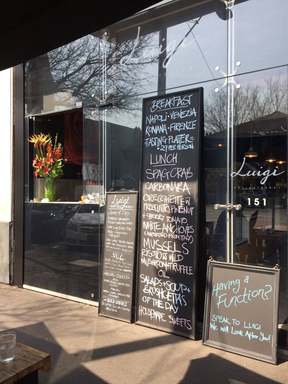 Menu at Luigi Delicatessen cafe, Adelaide
