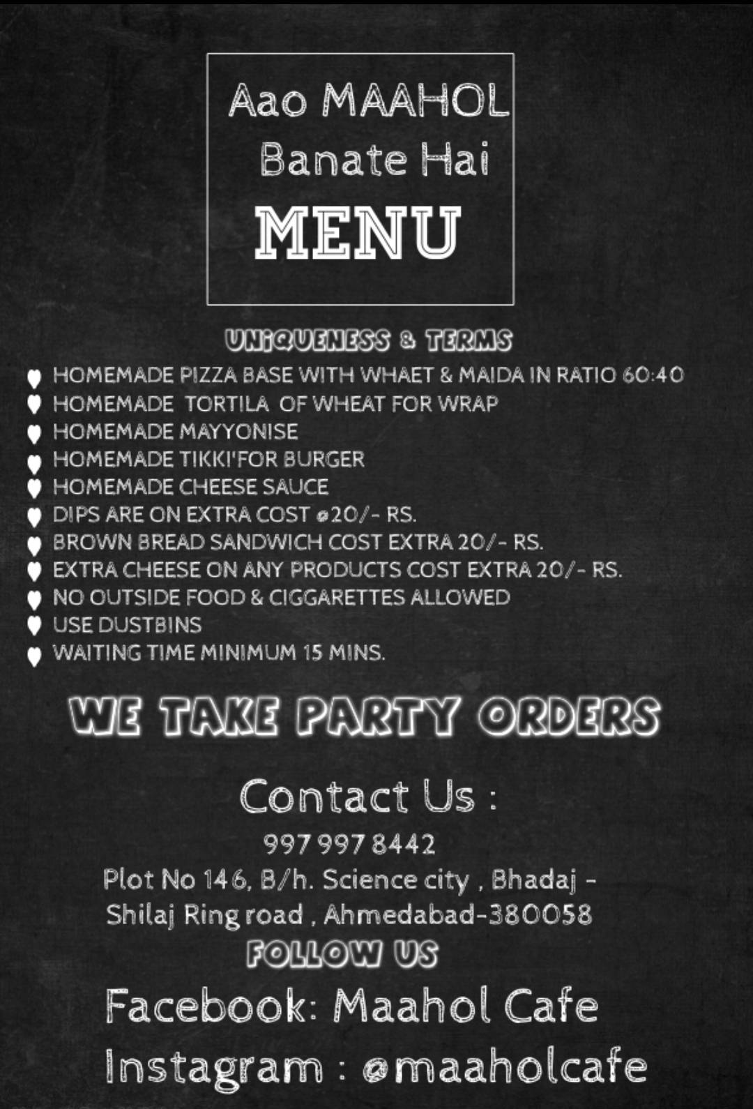 Menu at MAAHOL CAFE, Ahmedabad
