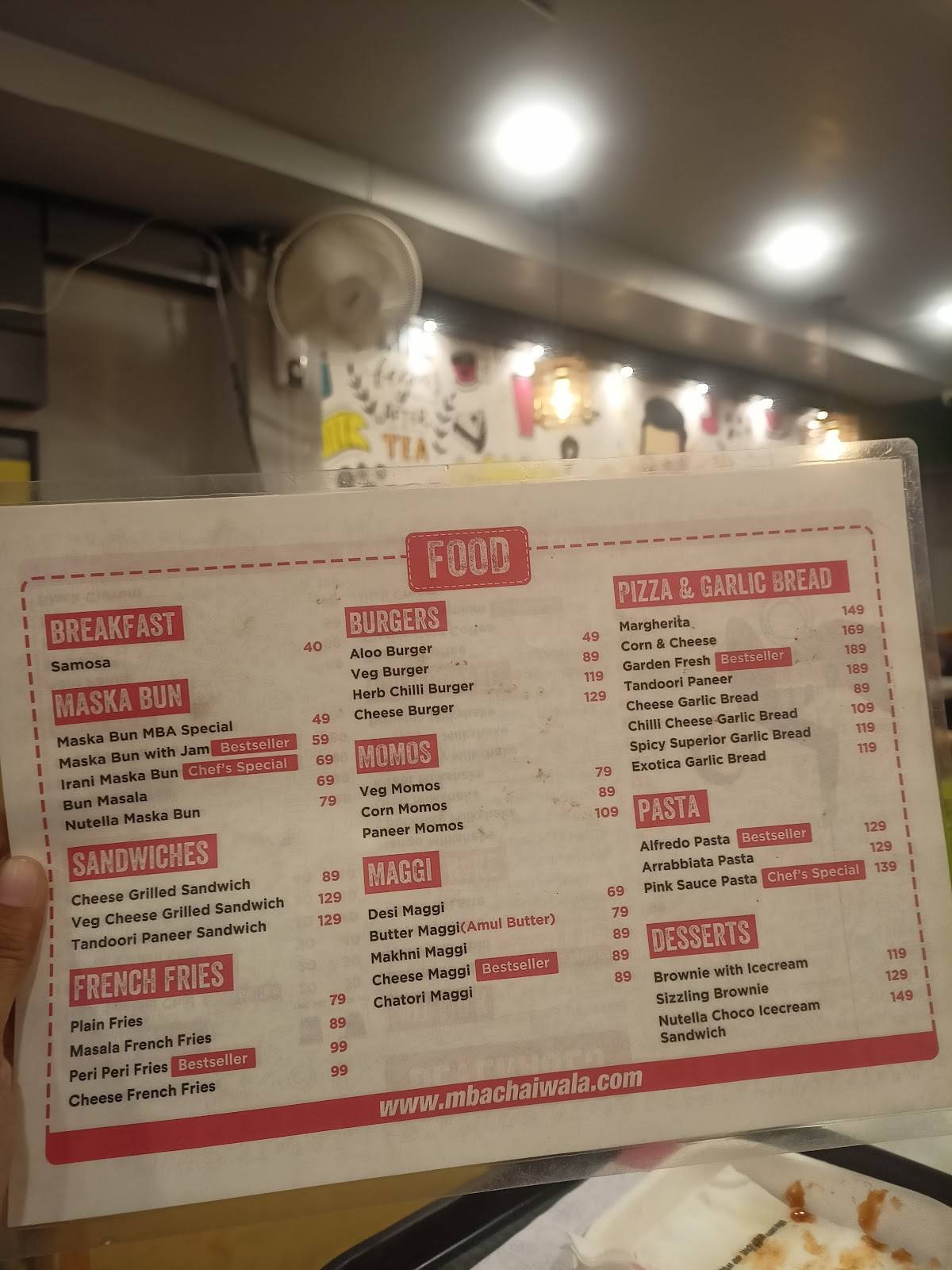 Menu at MBA Chaiwala, Allahabad