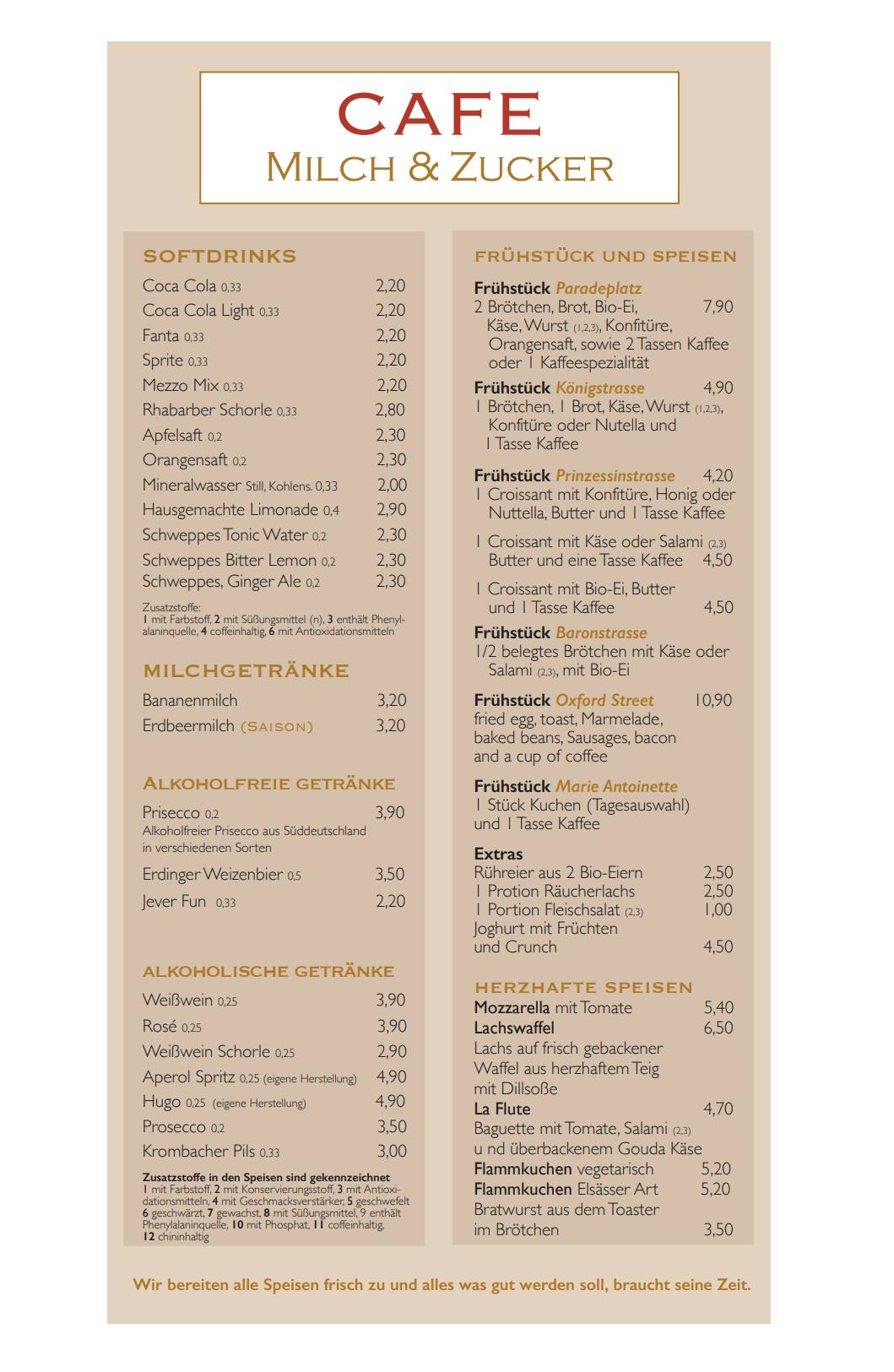Speisekarte von Cafe Milch & Zucker, Rendsburg