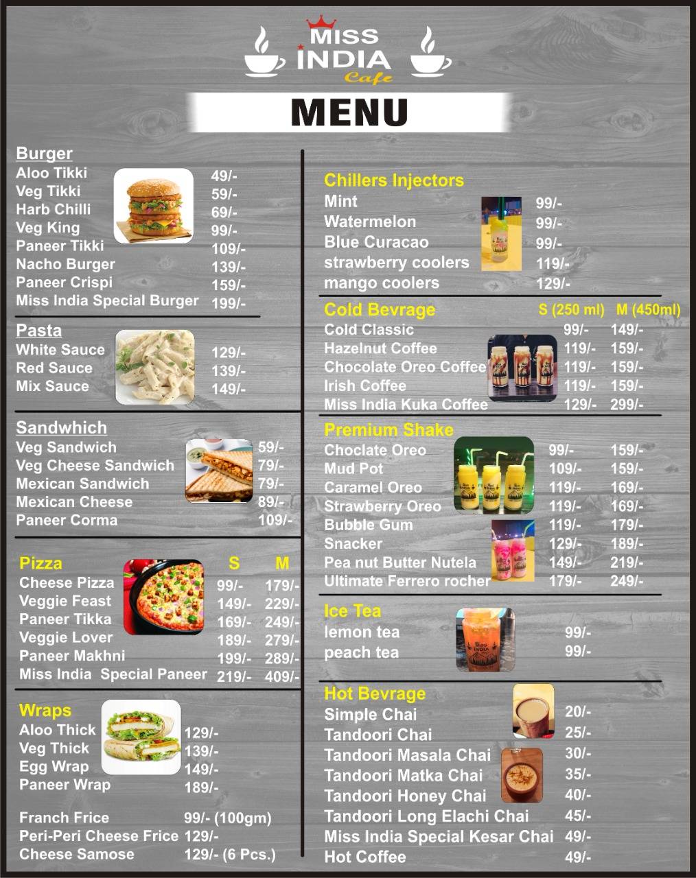 Menu at Miss India Cafe, Tundla