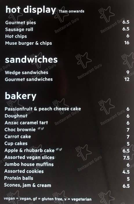 Menu at Cafe Muse, Brisbane City