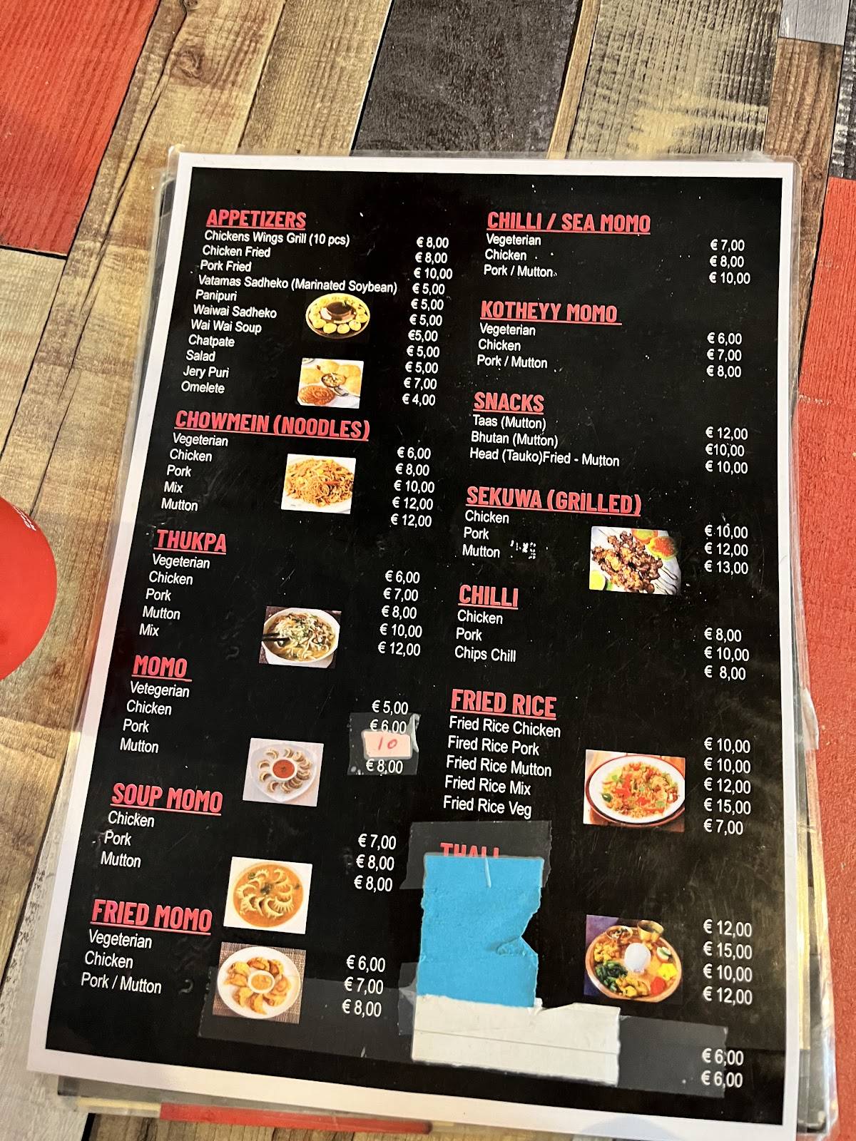 Menu at Cafe Nepal, Antwerp