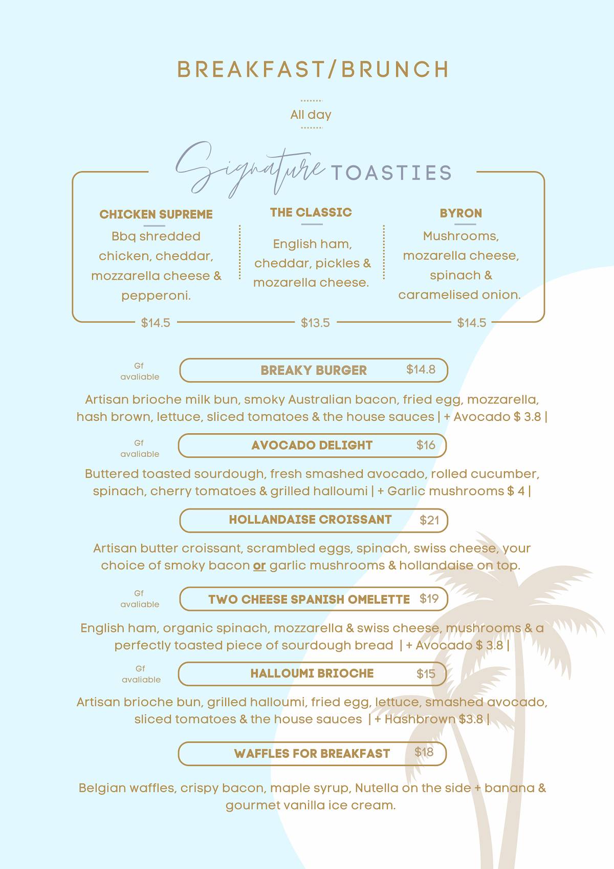 Menu at Newport's Cafe, South Brisbane