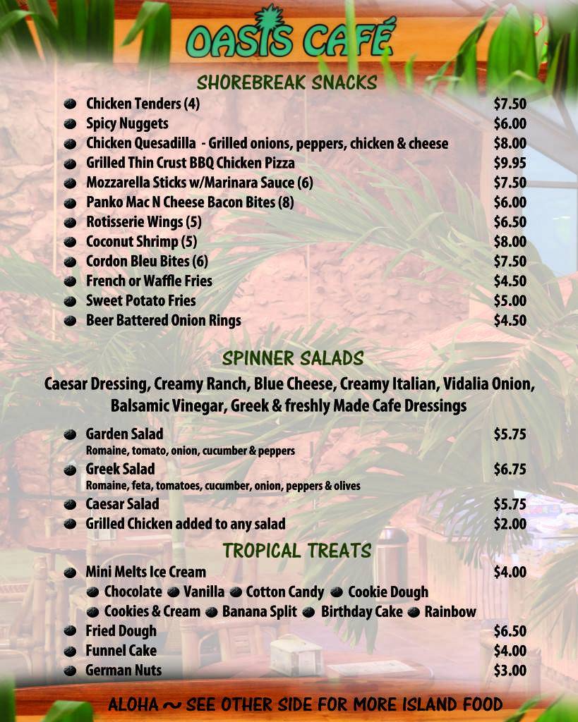 Menu at Oasis Cafe, Nashua