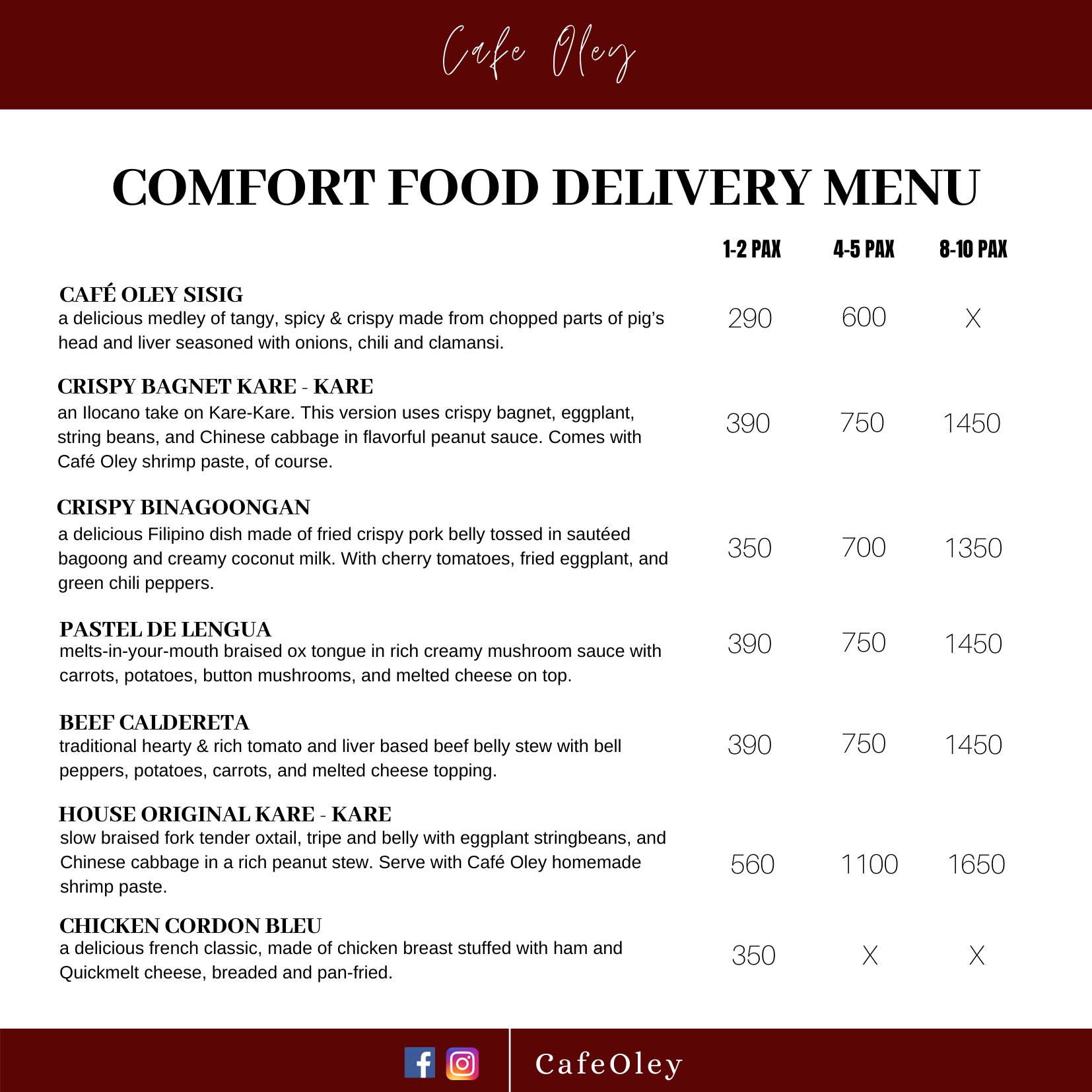 Menu at Cafe' Oley, Quezon City