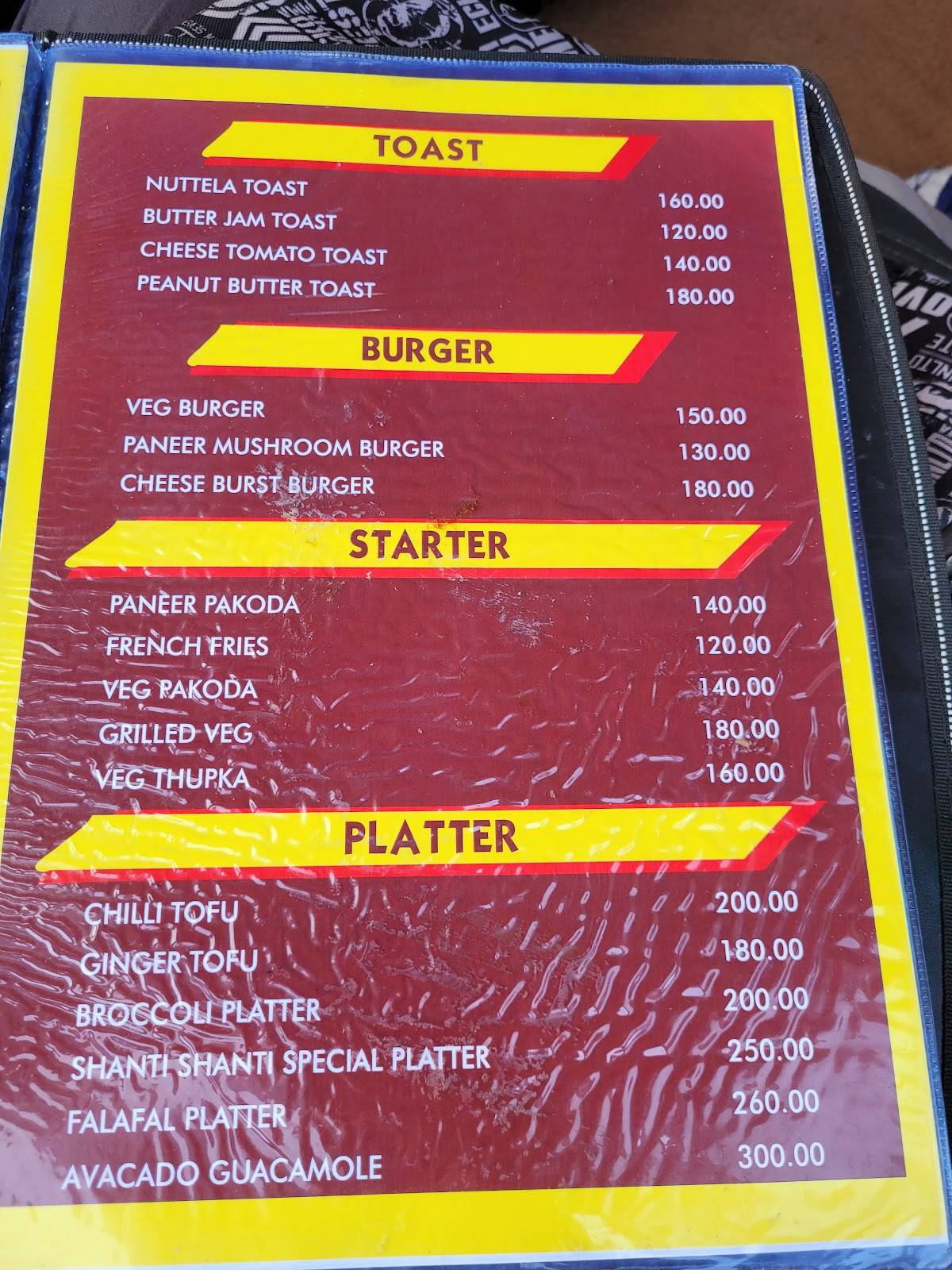 Menu at Om Shanti Shanti Cafe, Rishikesh