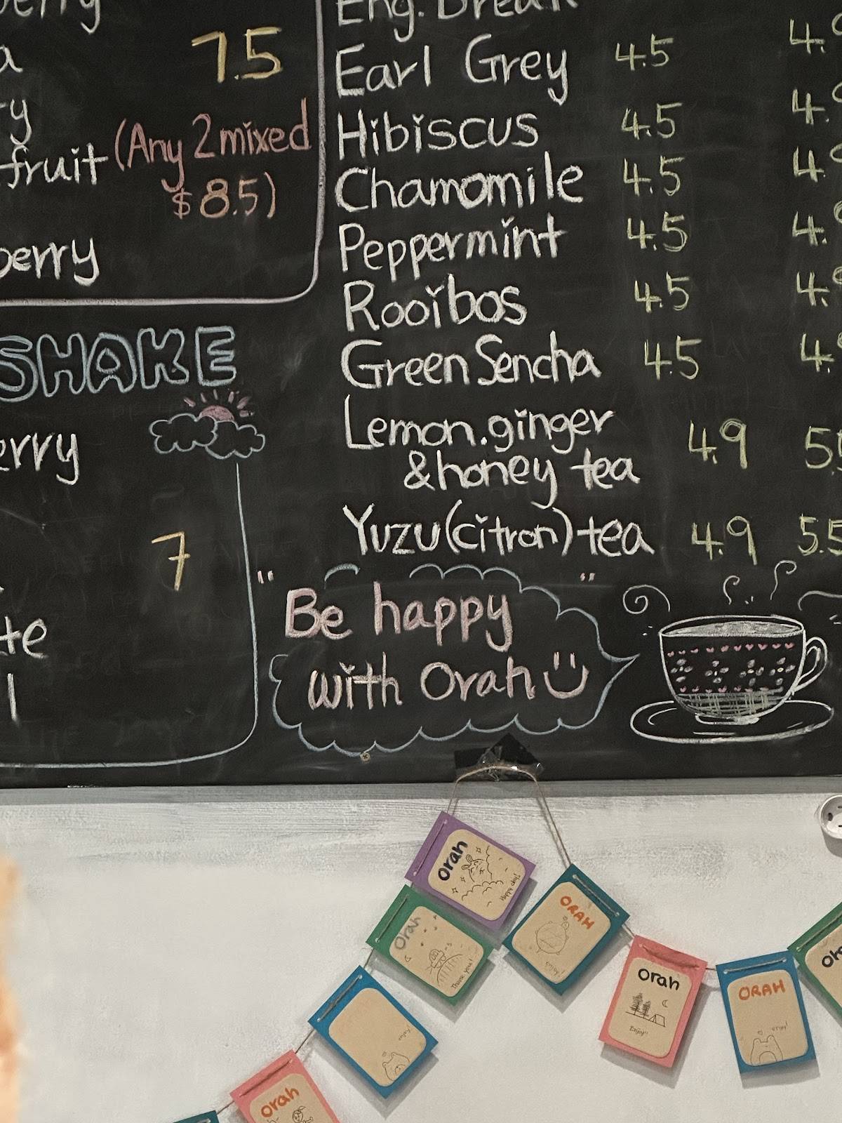 Menu at Orah Cafe, Perth